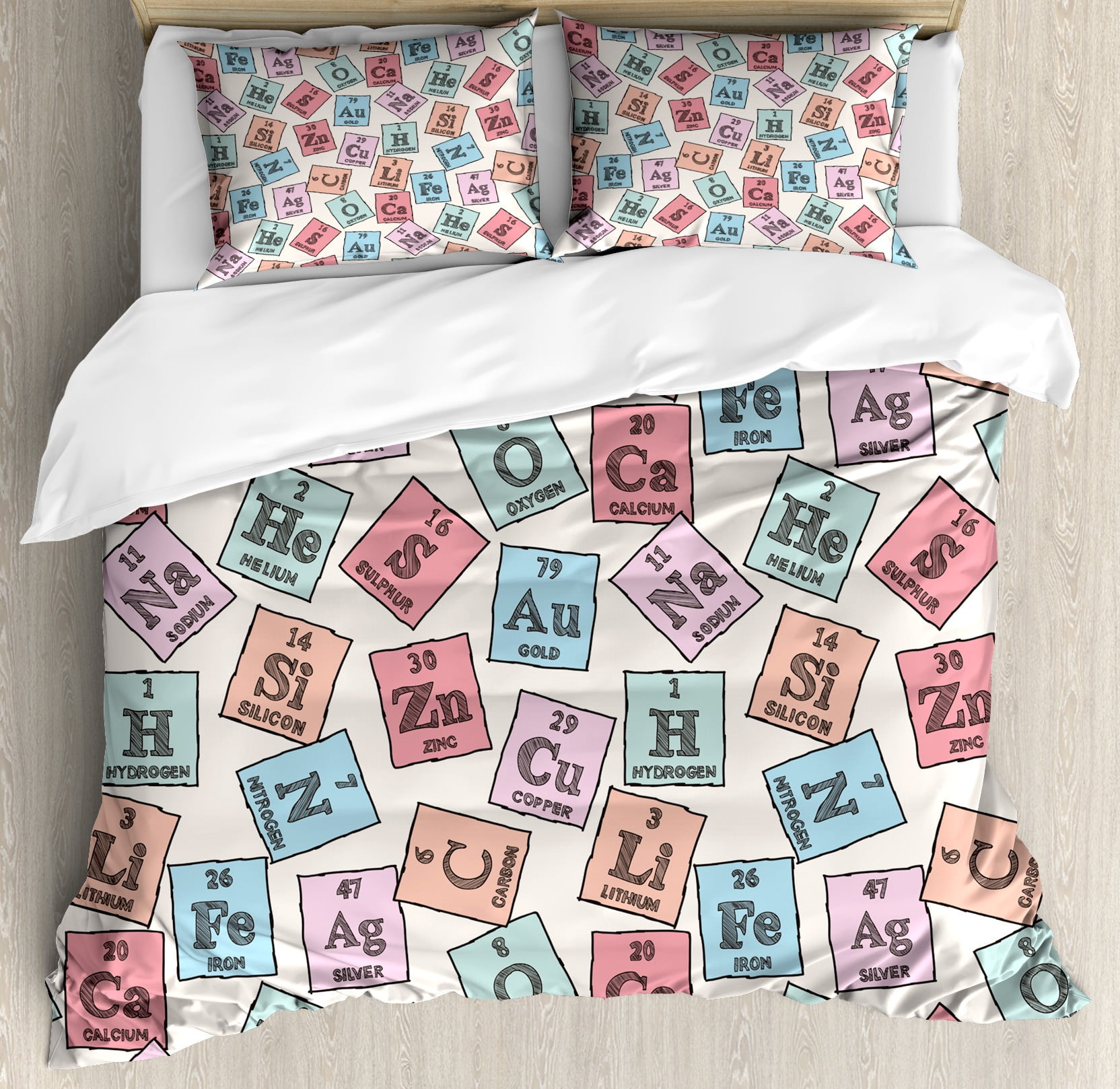 Periodic Table Duvet Cover Set, Sketch Style Chemistry Elements Science ...