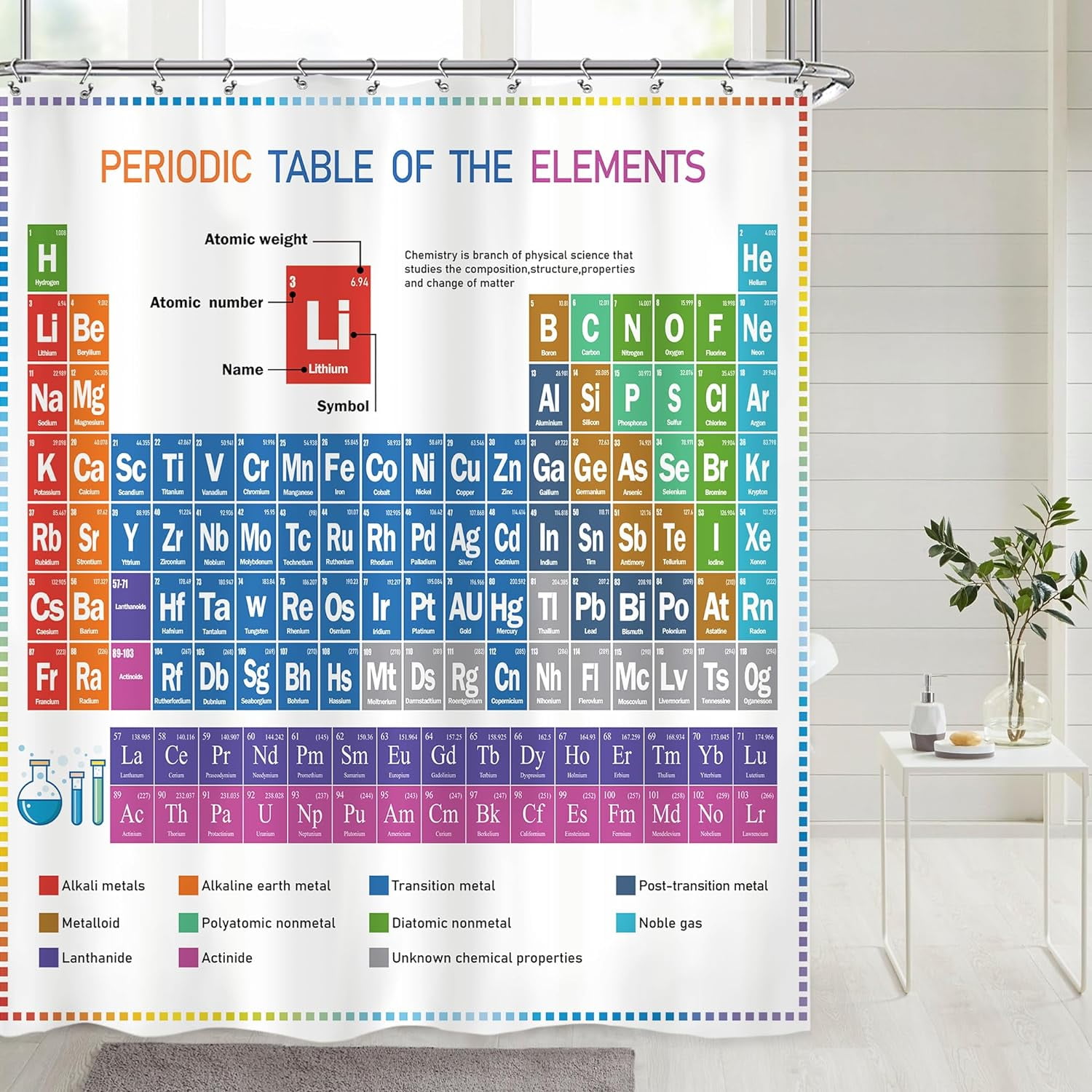 Periodic Table of Elements Shower Curtain 60Wx72H Inch Chemistry ...