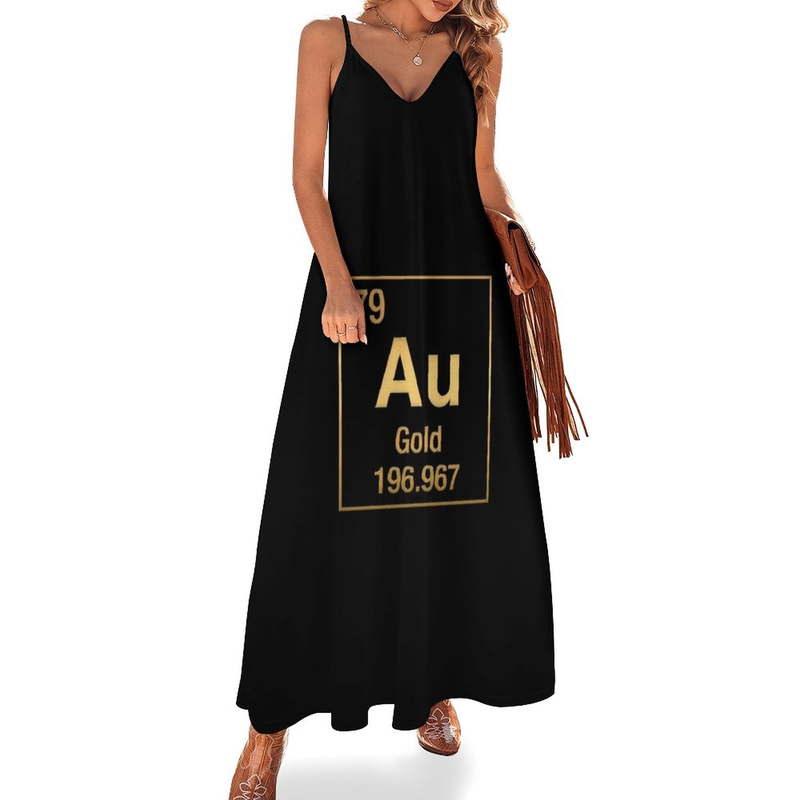 Periodic Table of – Gold (Au) in Gold on Black Sleeveless Dress dress ...