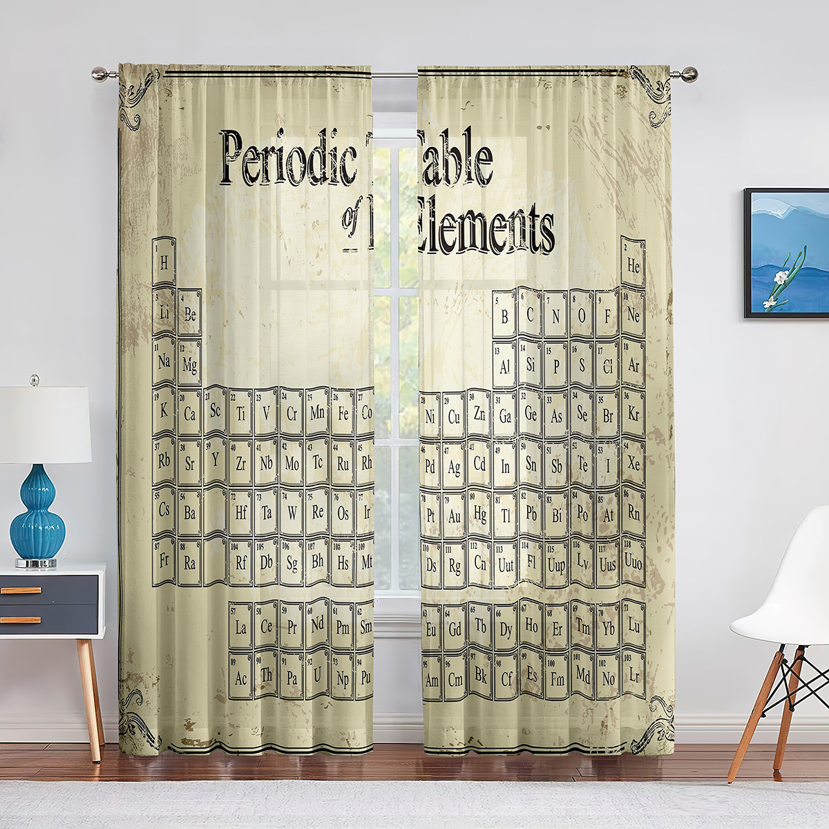Periodic Table of Sheer Voile Curtain for For Chemistry Students and ...