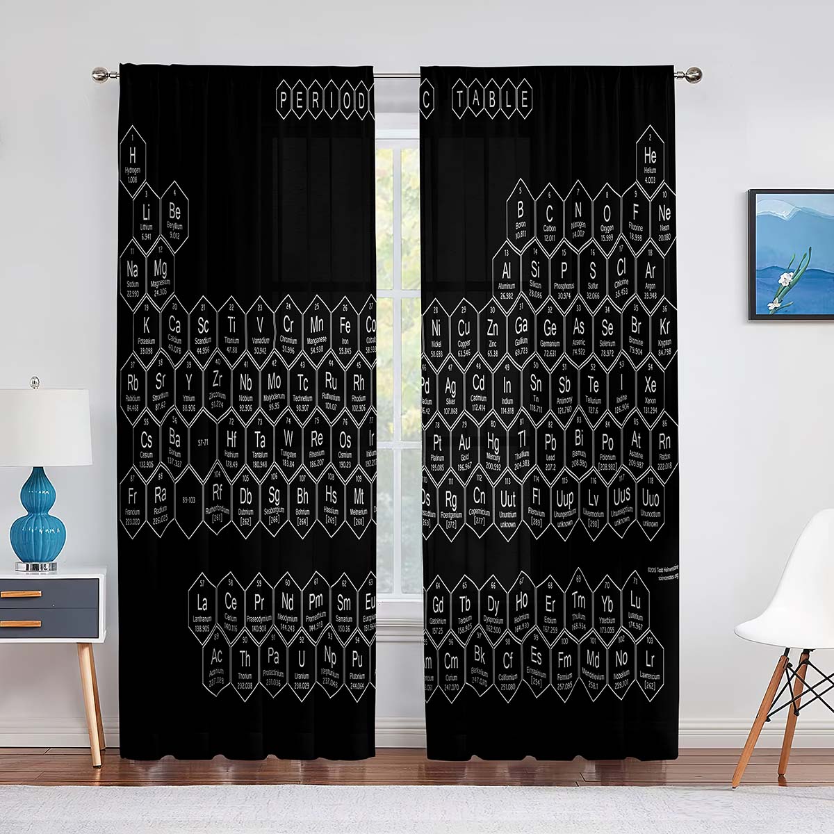 Periodic Table of Sheer Voile Curtain for For Chemistry Students and ...