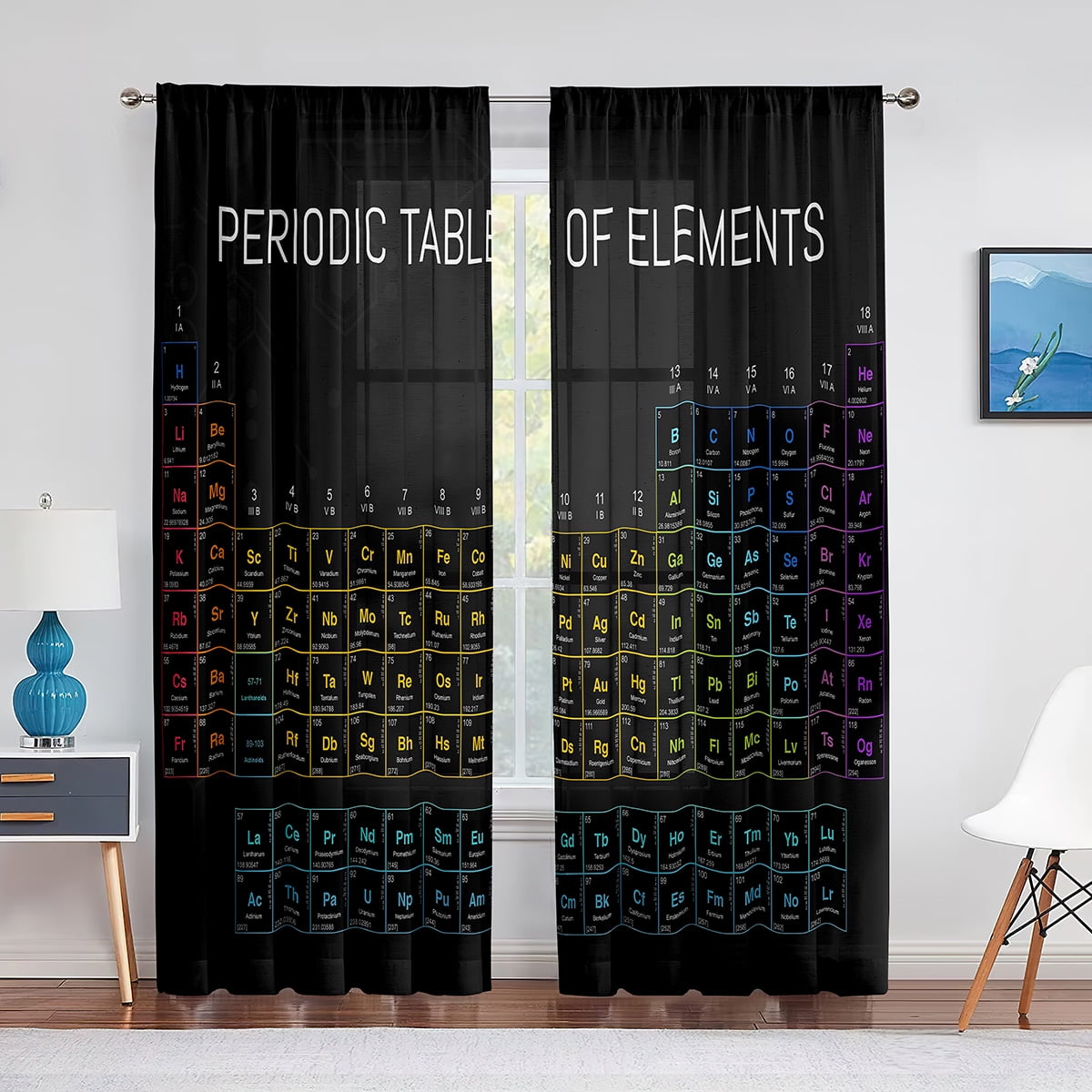 Periodic Table of Sheer Voile Curtain for For Chemistry Students and ...
