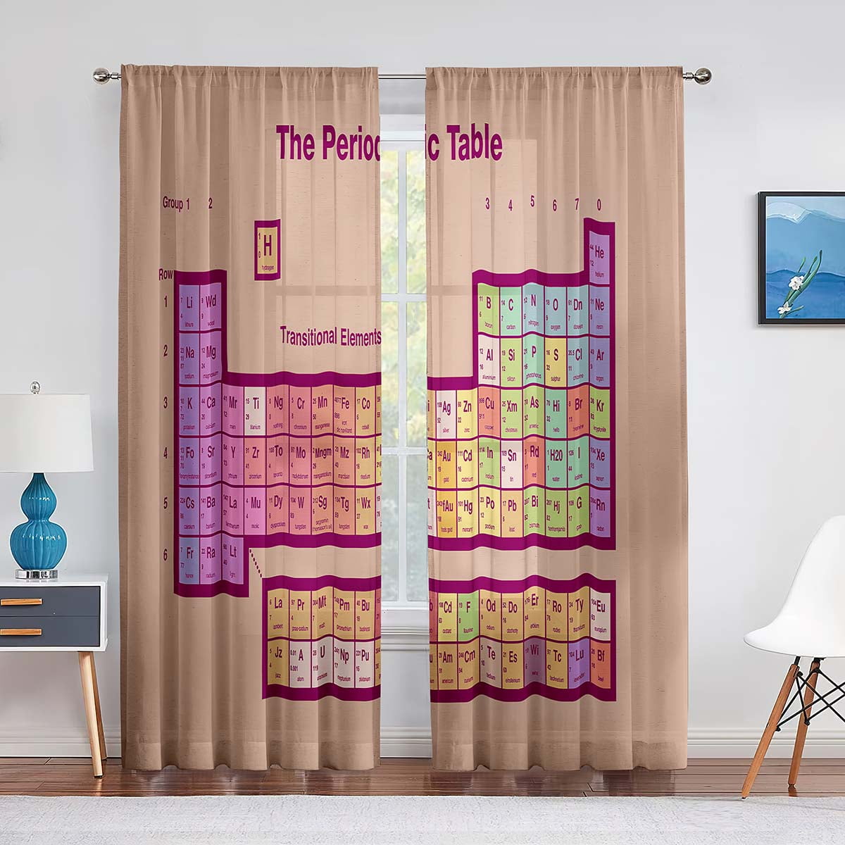 Periodic Table of Sheer Voile Curtain for For Chemistry Students and ...