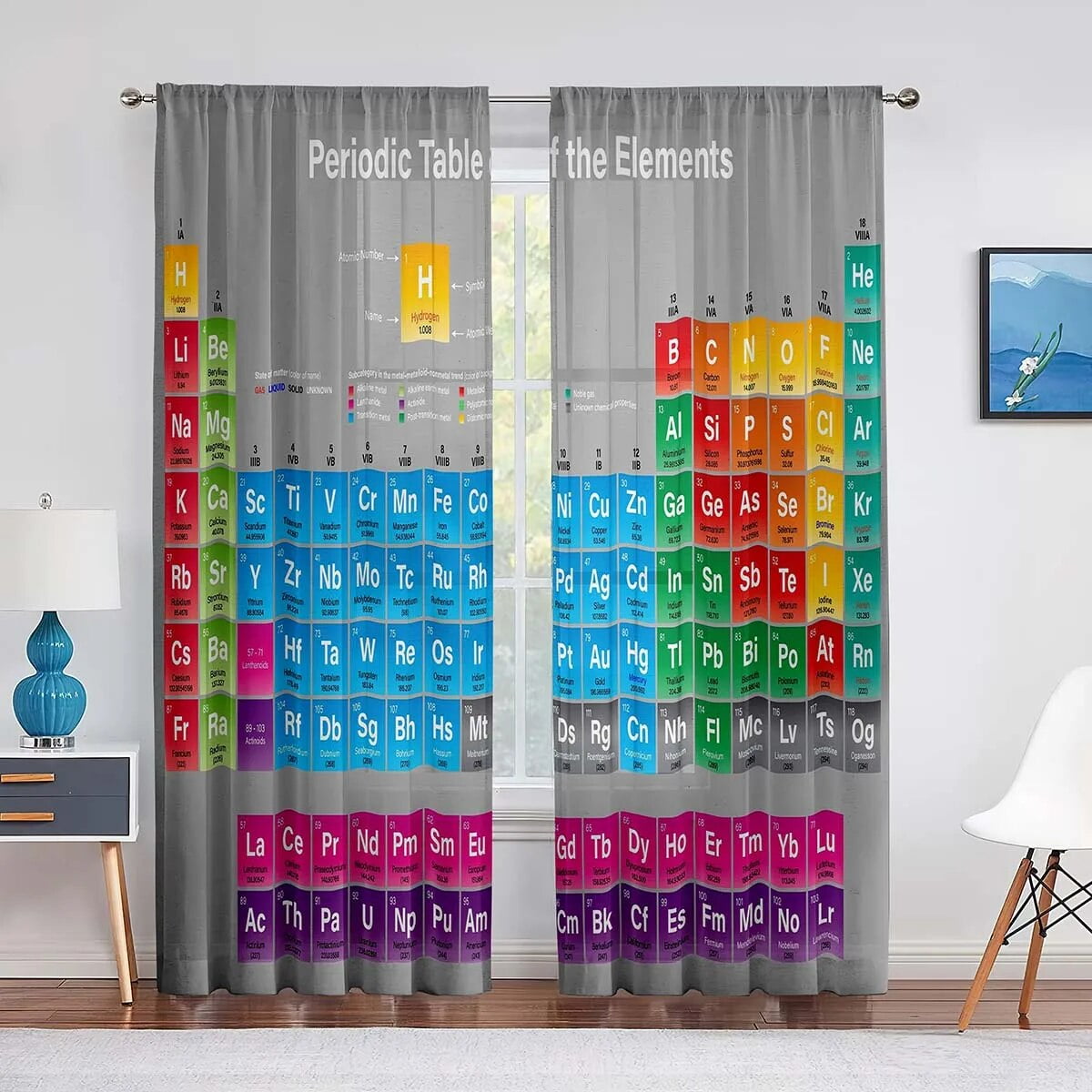 Periodic Table of Sheer Voile Curtain for For Chemistry Students and ...