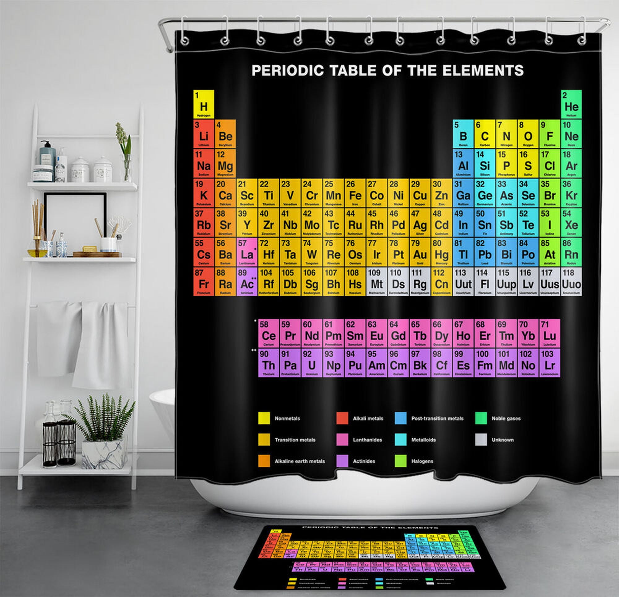 Periodic Table of the Elements on Black Shower Curtain for Bathroom ...