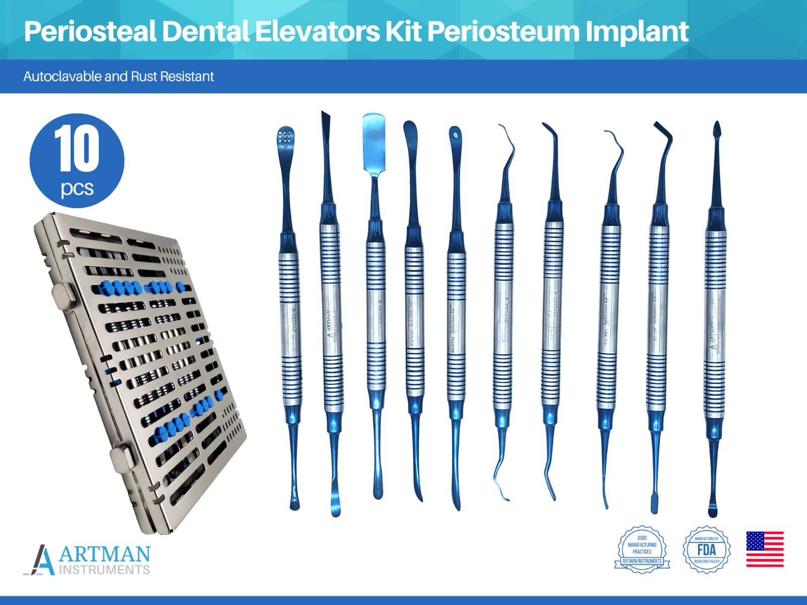 Periosteal Dental Elevators Kit 10 pcs Periosteum implant Elevators ...