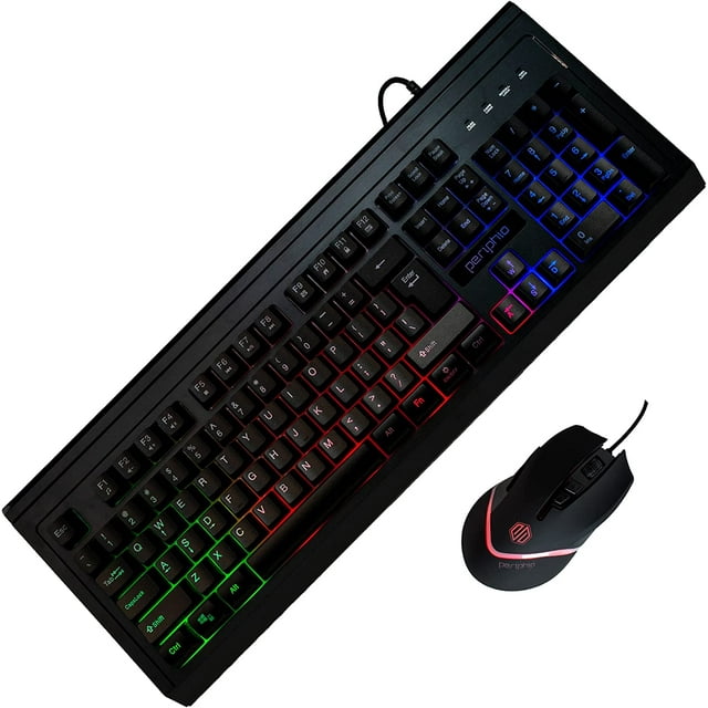 Periphio RGB Wired Gaming Computer Keyboard & Mouse Set, Black ...