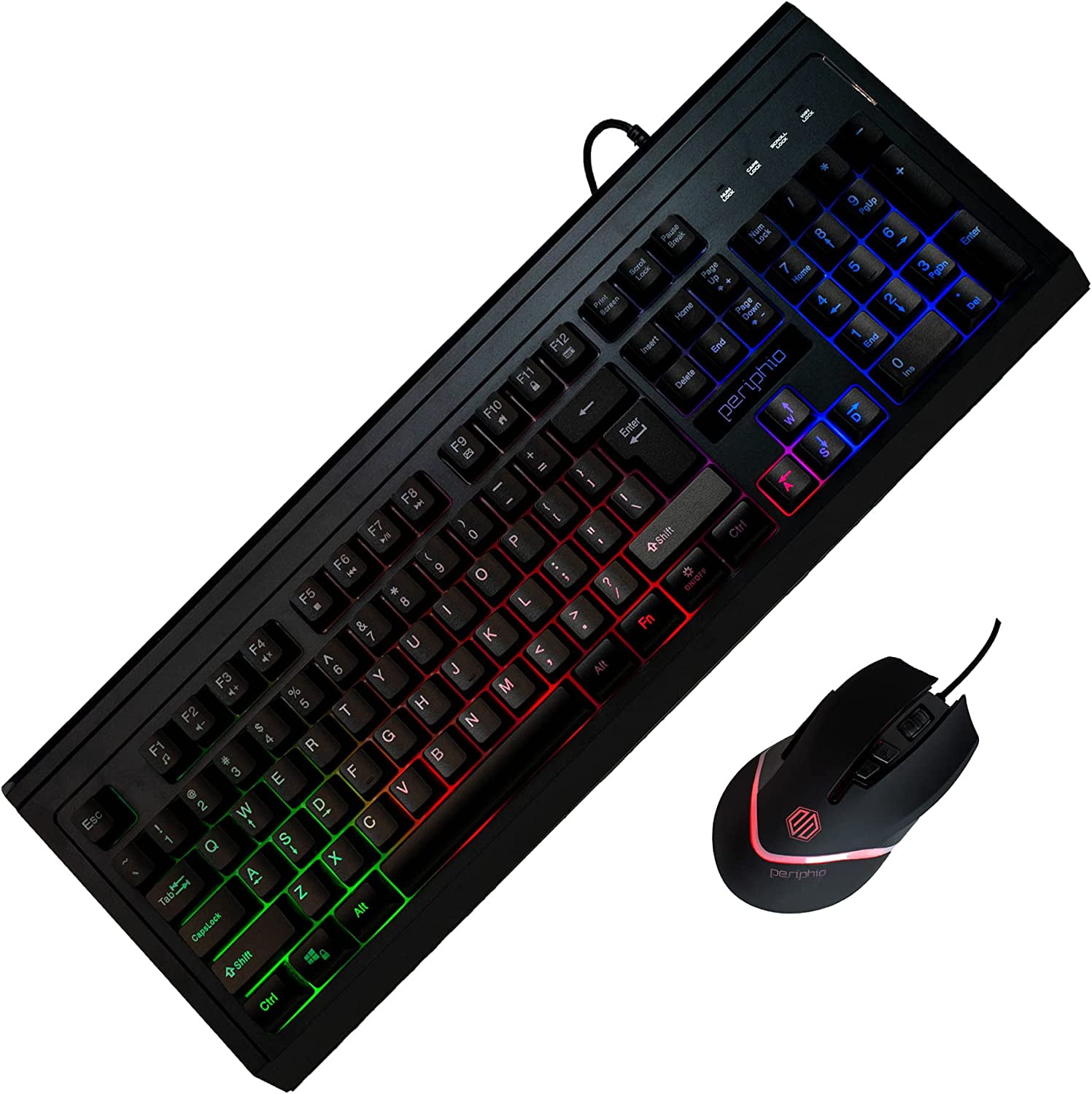Periphio Rgb Wired Gaming Computer Keyboard And Mouse Set Black