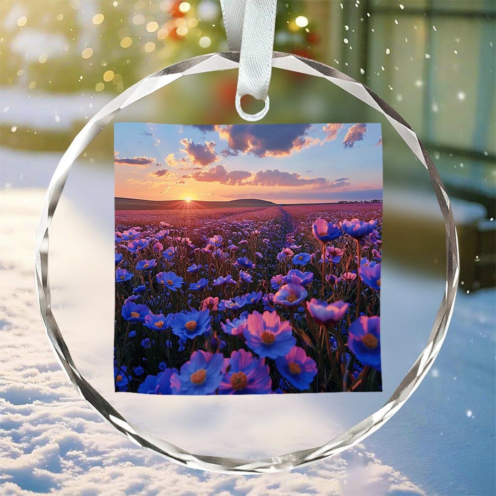 Periwinkle Flower Field Beautiful Sunset Ornament, Home Decoration ...