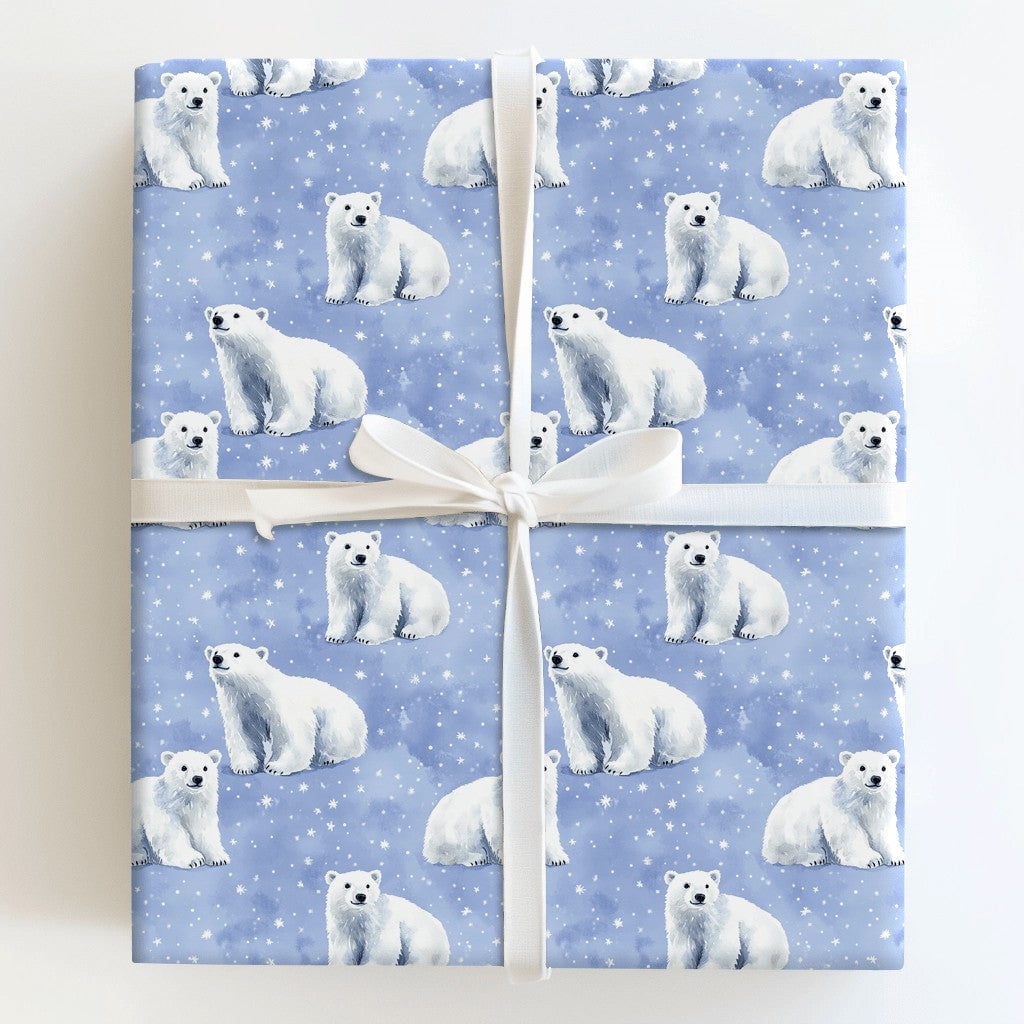 Periwinkle Polar Bears - Christmas Wrapping Paper Roll - Gift Wrap for ...