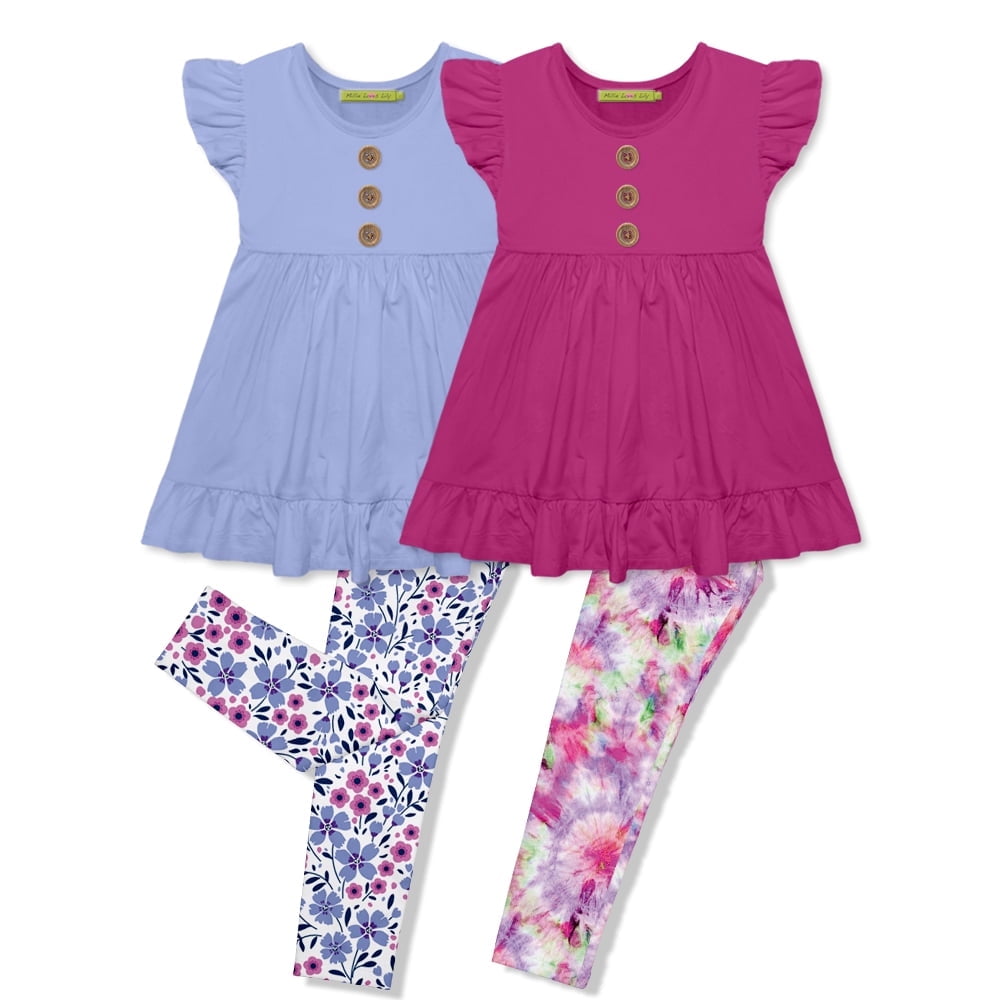 Millie Loves Lily Girls Periwinkle and Fuschia Tops & Printed Leggings ...