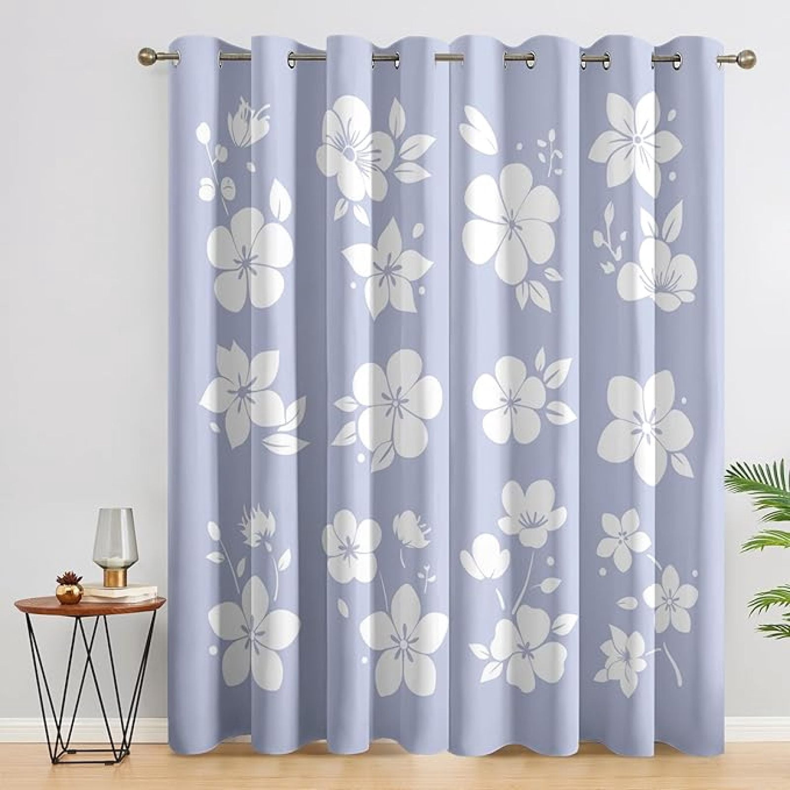 Periwinkle And White Curtains, Elegant Floral Window Curtains ...