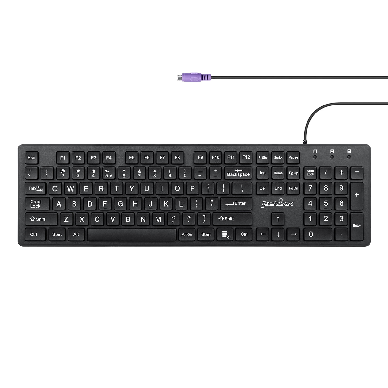 Perixx PERIBOARD-117P Wired PS2 Full Size Keyboard - Big Print Letters ...