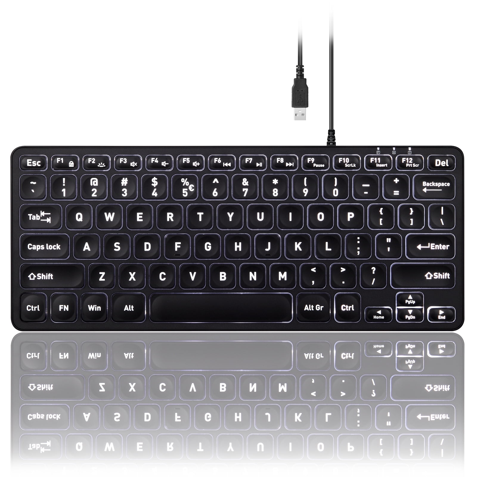 Perixx PERIBOARD-332 Wired Backlit USB Keyboard - Mini 11.22x4.57x0.83 ...