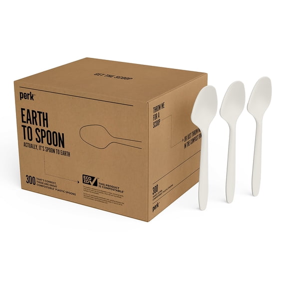 Staples Perk Compostable PLA Spoon Medium-Weight White 600/Carton ...