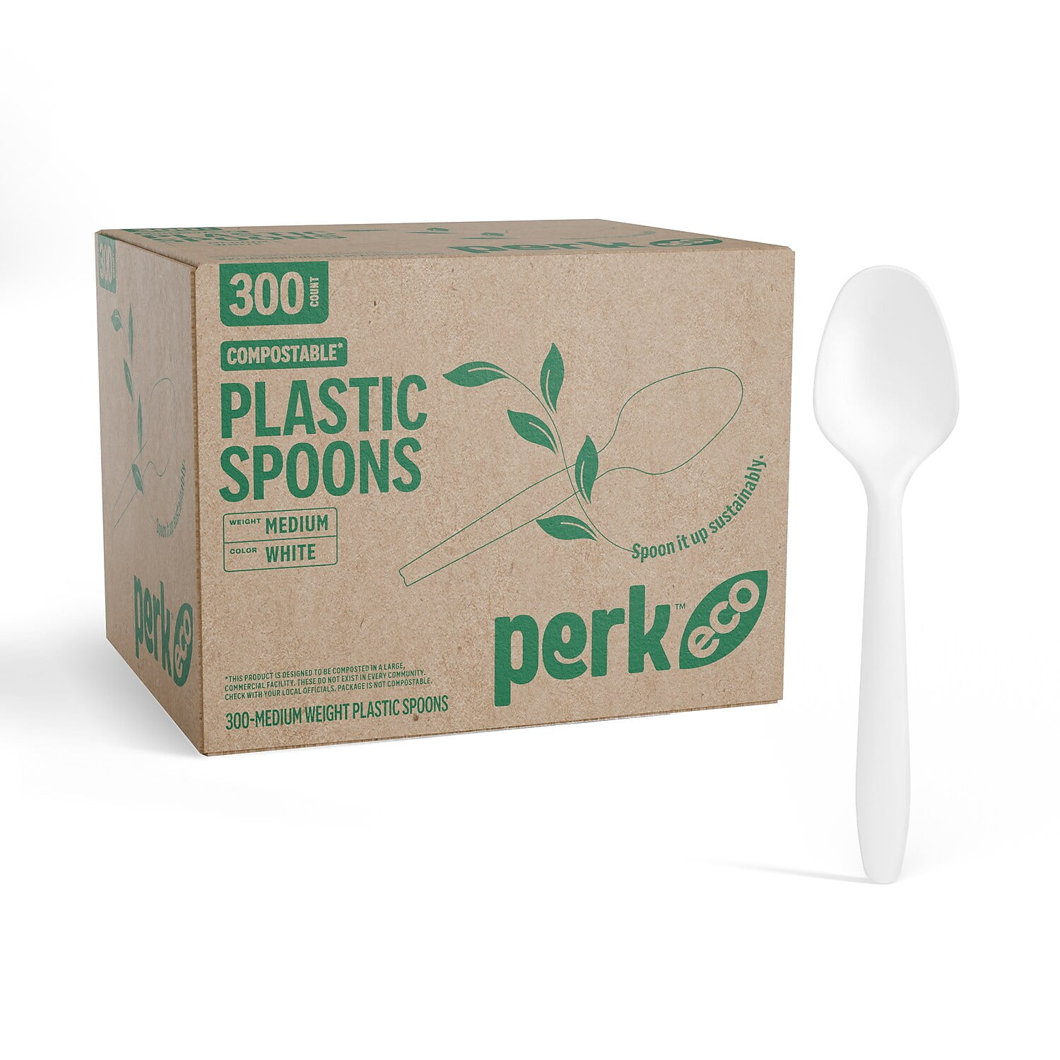 Perk Eco Disposable Medium-Weight White Spoons for Everyday Use, Party ...