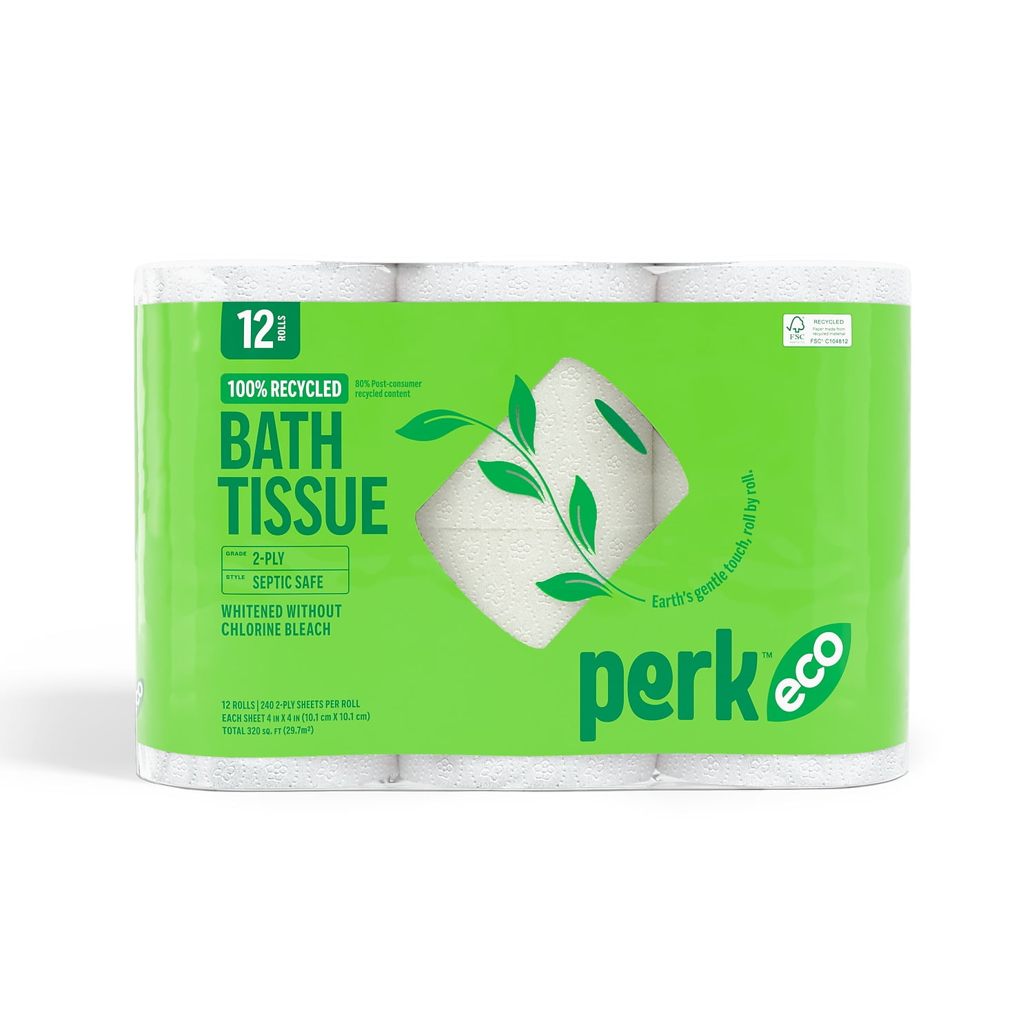 Perk Eco Recycled Toilet Paper 2-ply White 240 Sheets/Roll 12 Rolls ...