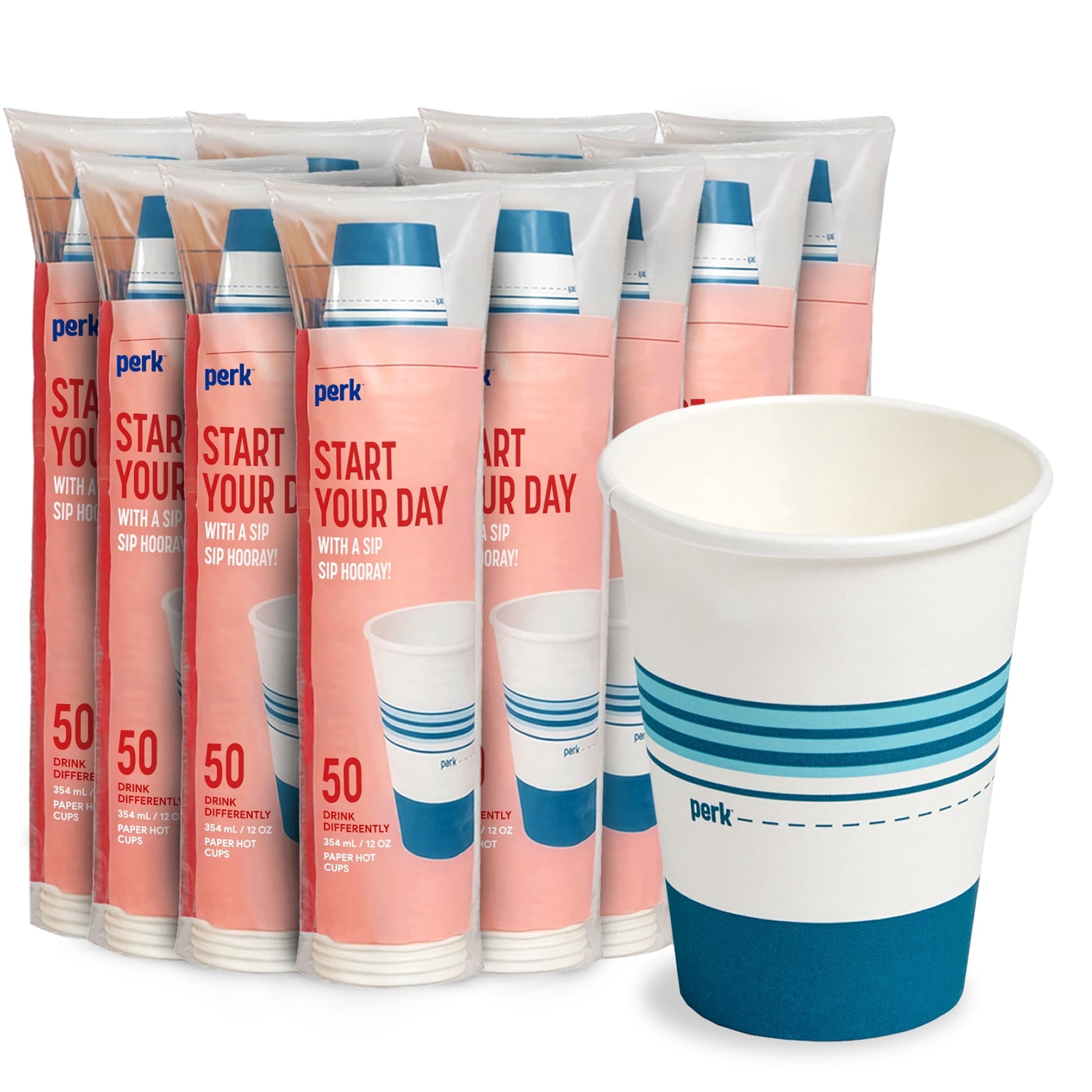 WorkLife Brands Perk Paper Hot Cups, 12 oz, White and Blue, 500 Carton ...