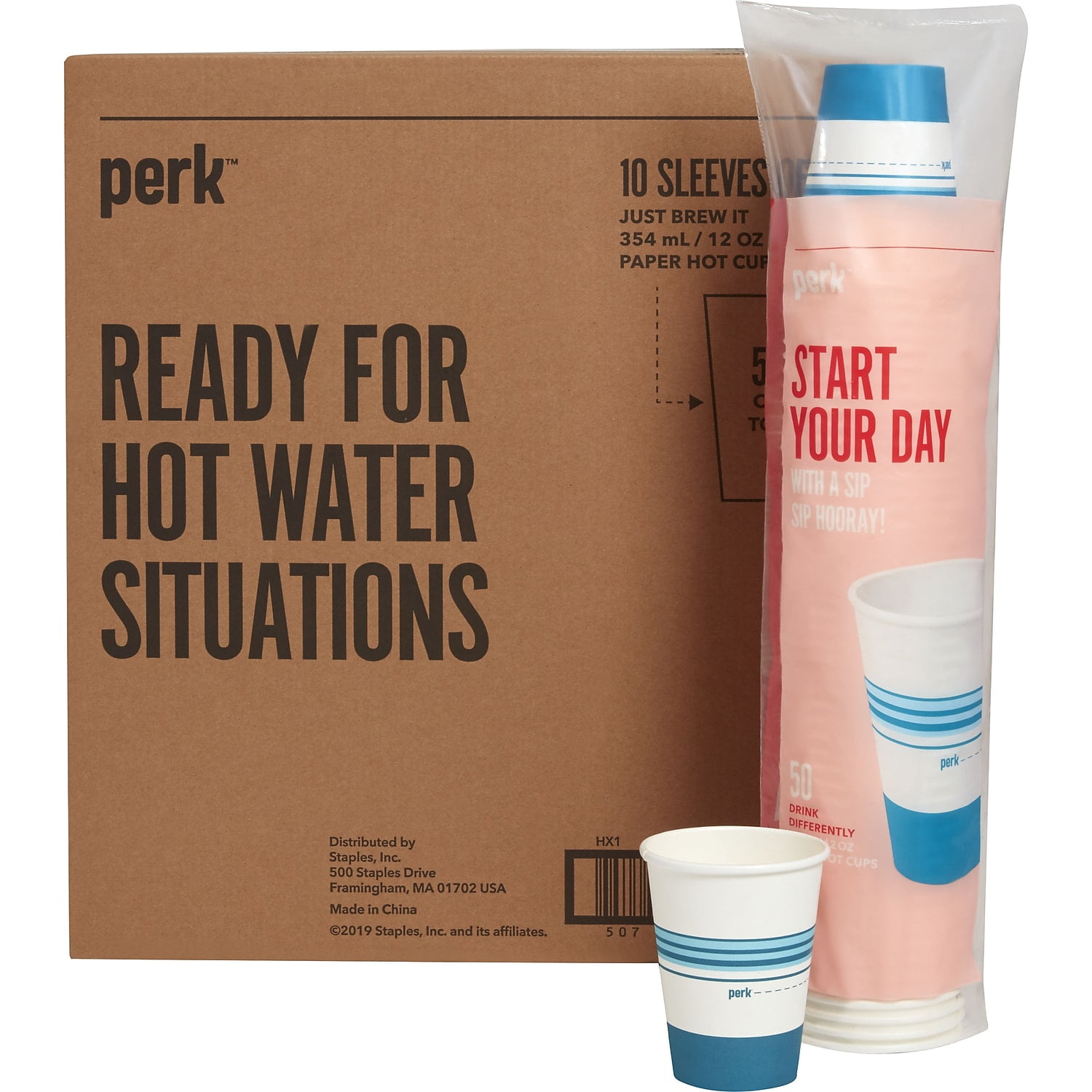 Perk Disposable Coffee Cups 12 Oz. White/Blue for Hot Drinks To Go, 500 ...