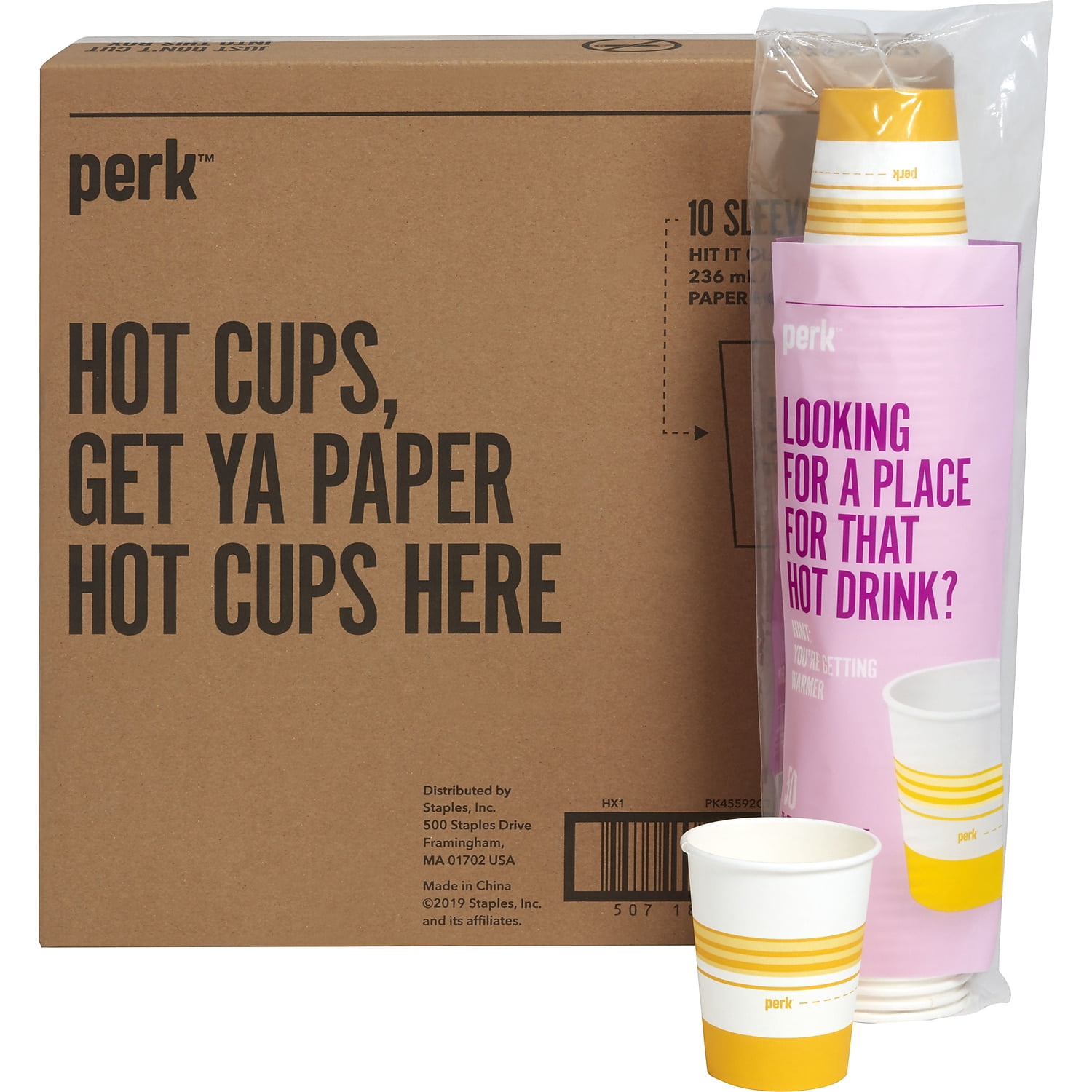 Staples Perk Paper Hot Cup 8 Oz. White/Yellow 1000/Carton PK45592CTVS ...