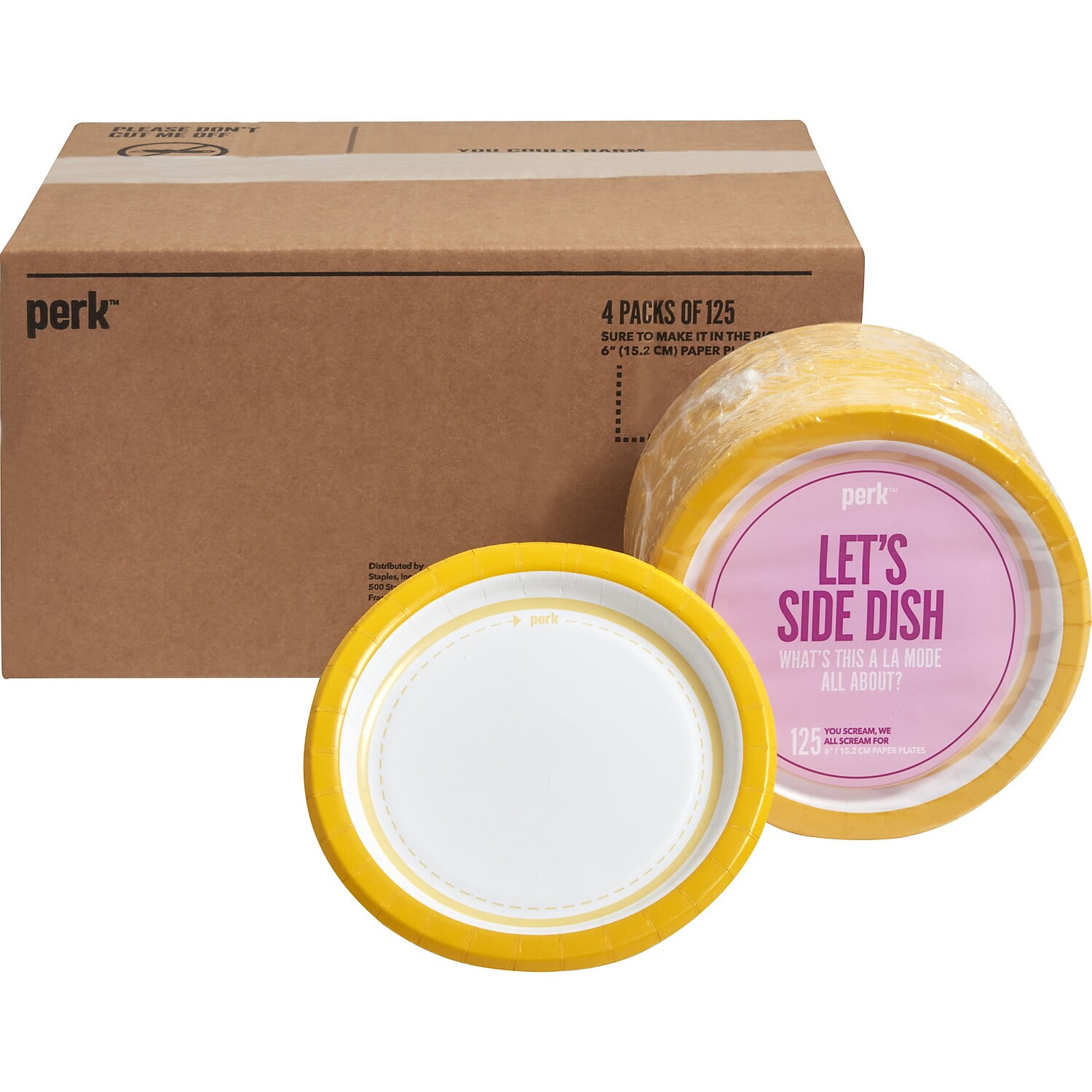 Perk 6-Inch White Paper Plates, Yellow Accents, Microwave-Safe, 500 ...