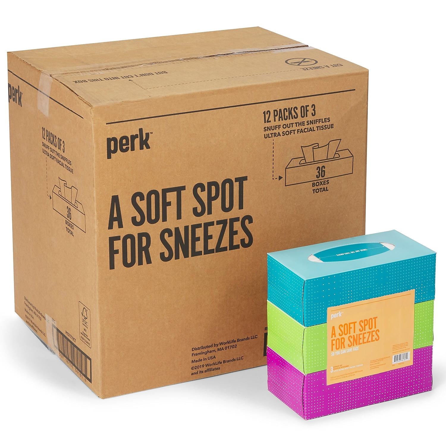Perk Ultra Soft Facial Paper, 2-Ply Tissues, 160 Sheets/Box, 3 Boxes ...