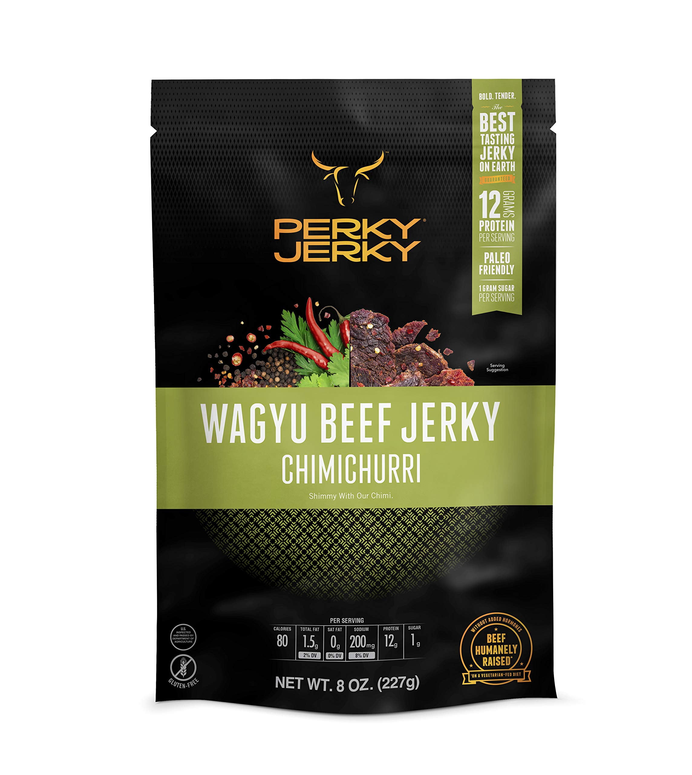 Perky Jerky Chimichurri Wagyu DMF15 Beef Jerky, 8oz - Antibiotic Free ...