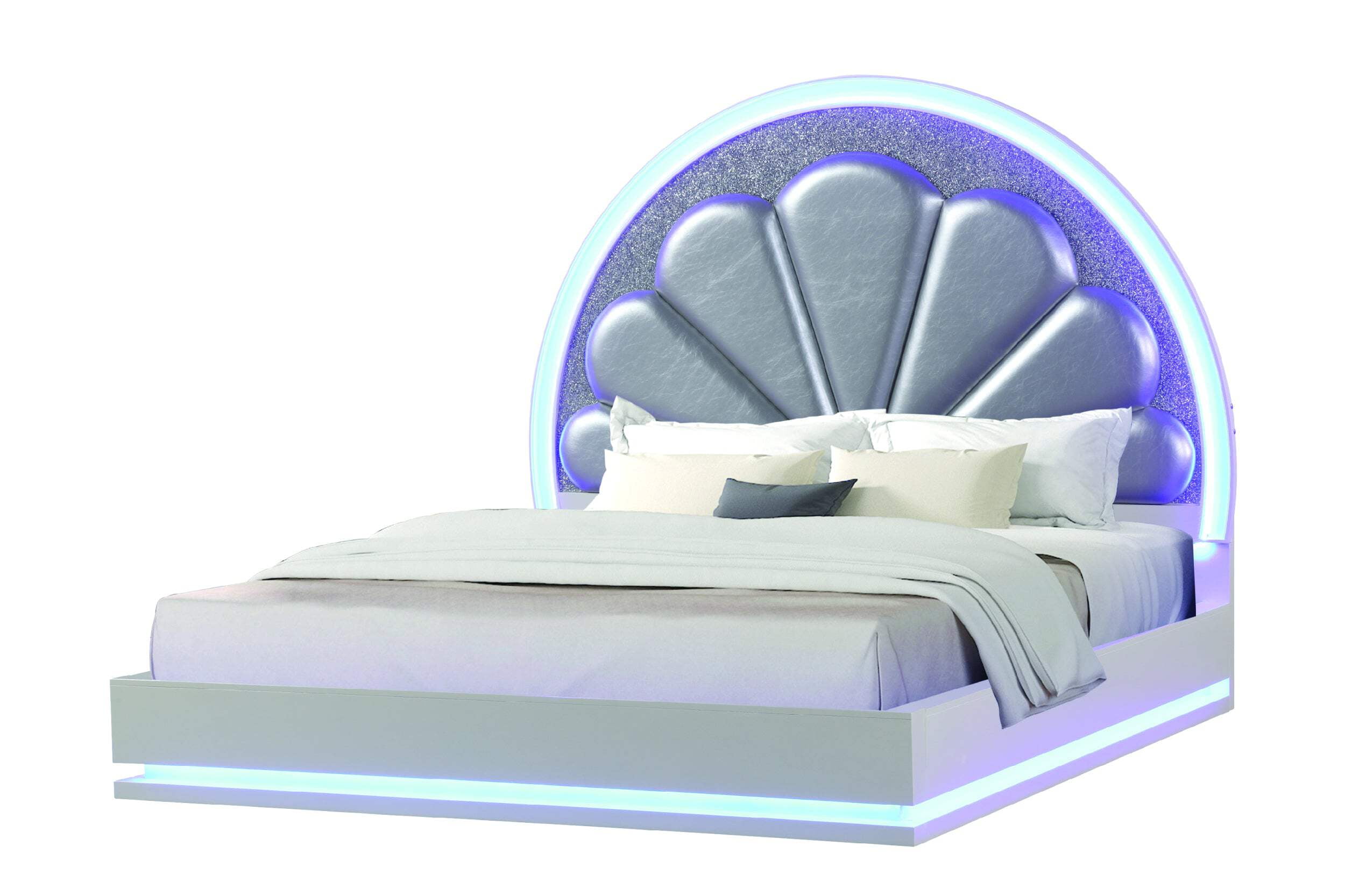 Perla Queen Size Led Bed Made With Wood In Milky White Box Spring Not ...