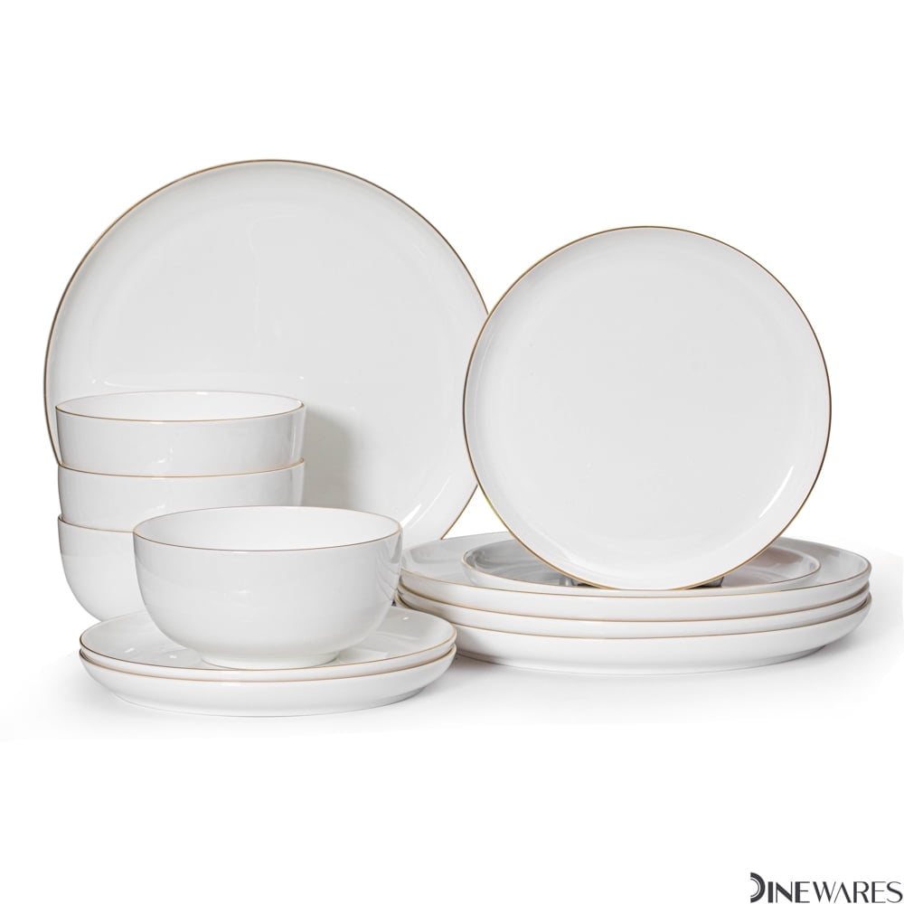 Perlaceo Luxurious Collection of 12-Piece White with Gold Rim Bone ...