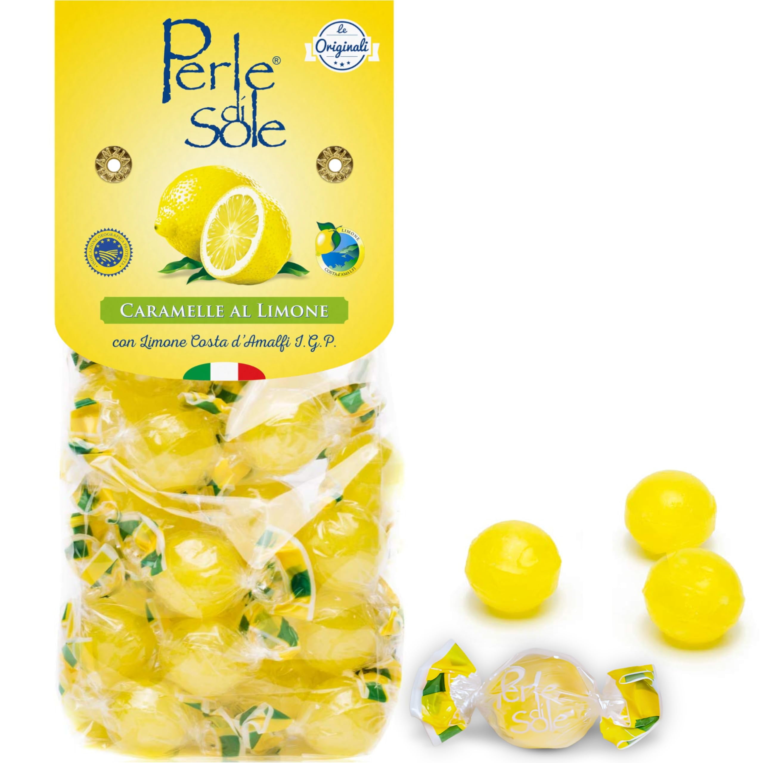 Perle di Sole Italian ESF27 Lemon Drops Hard Candy Individually Wrapped ...