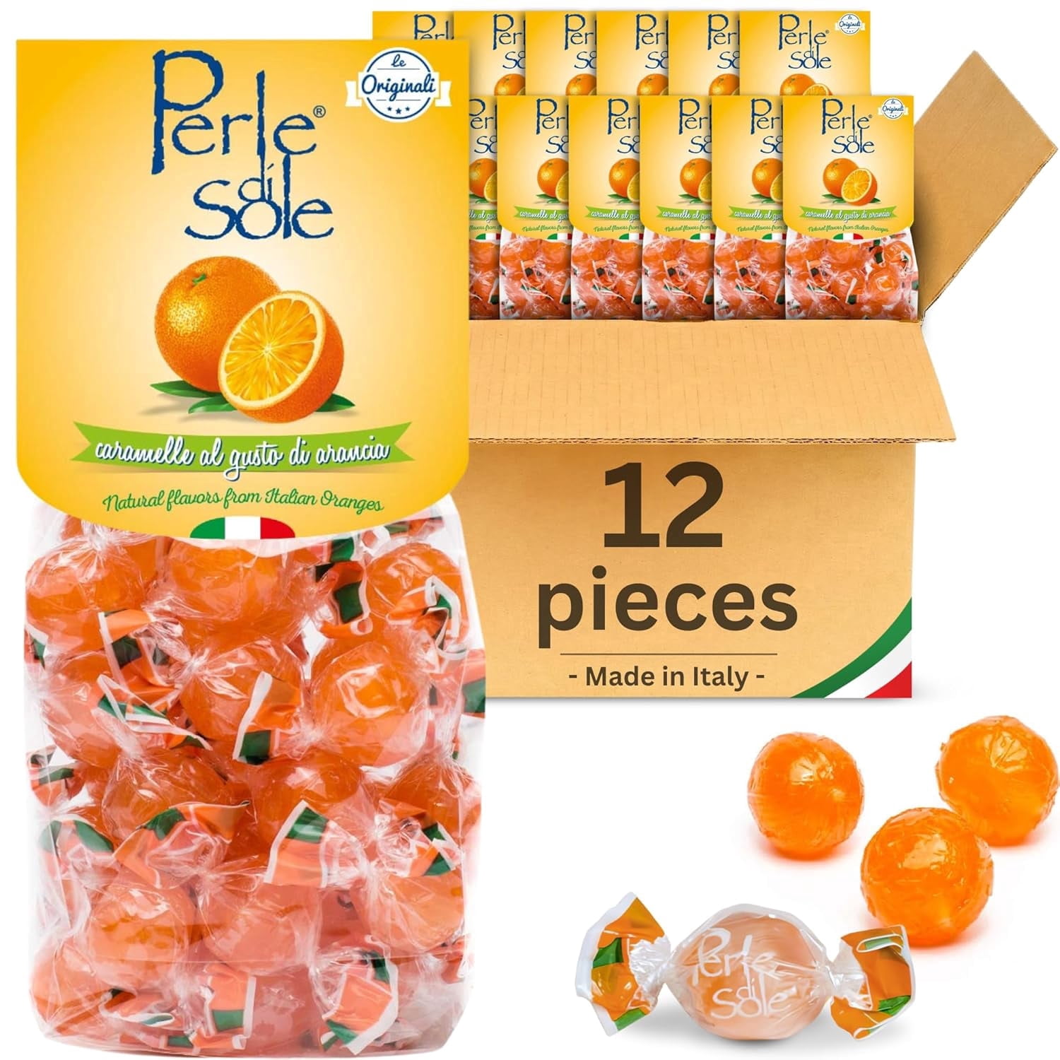 Perle di Sole Italian Orange Hard Candy Made in Italy, Bulk Case Pack ...