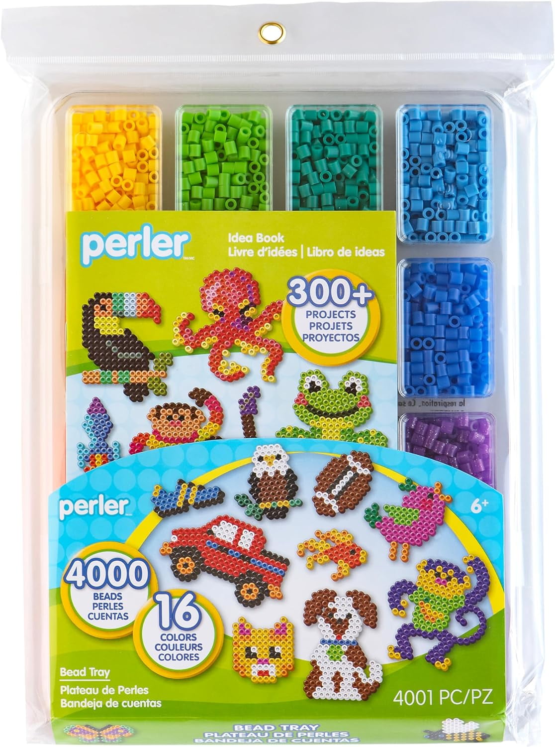 Perler 17605 Assorted Fuse Beads Kit with Storage Tray and Pattern Book ...