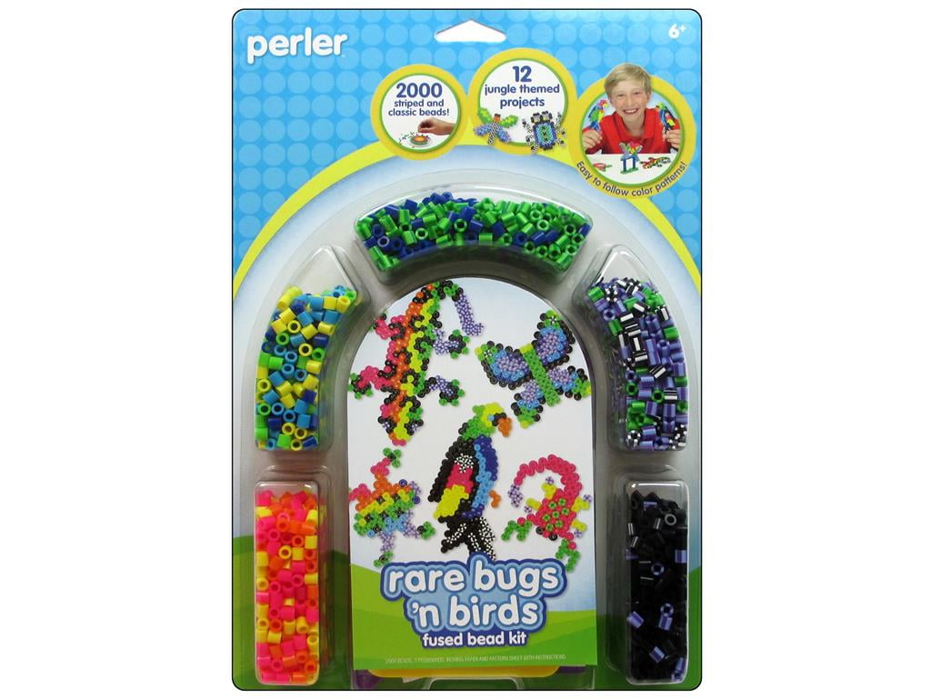 Perler Rare Bugs and Birds Fused Bead Kit, 2000 Pieces, 3 Pegboards ...