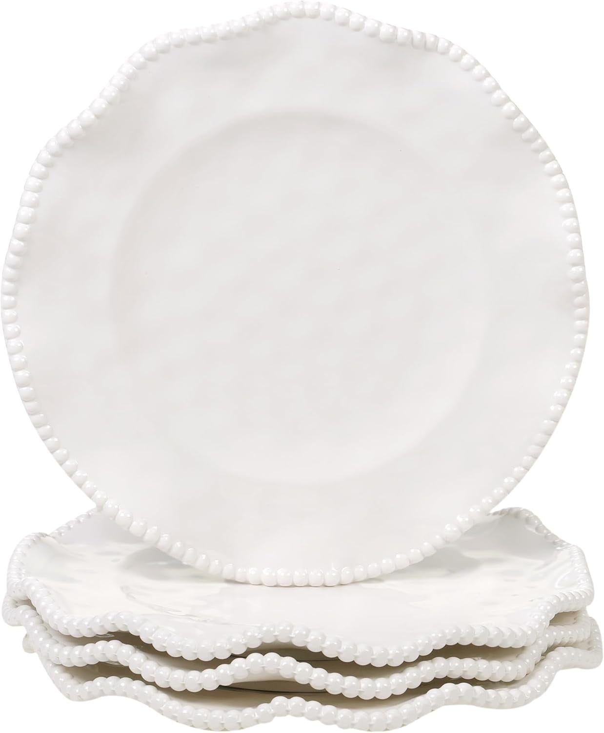 Perlette Cream Beaded Salad Plates - Set of 4, 9" Chic Melamine ...