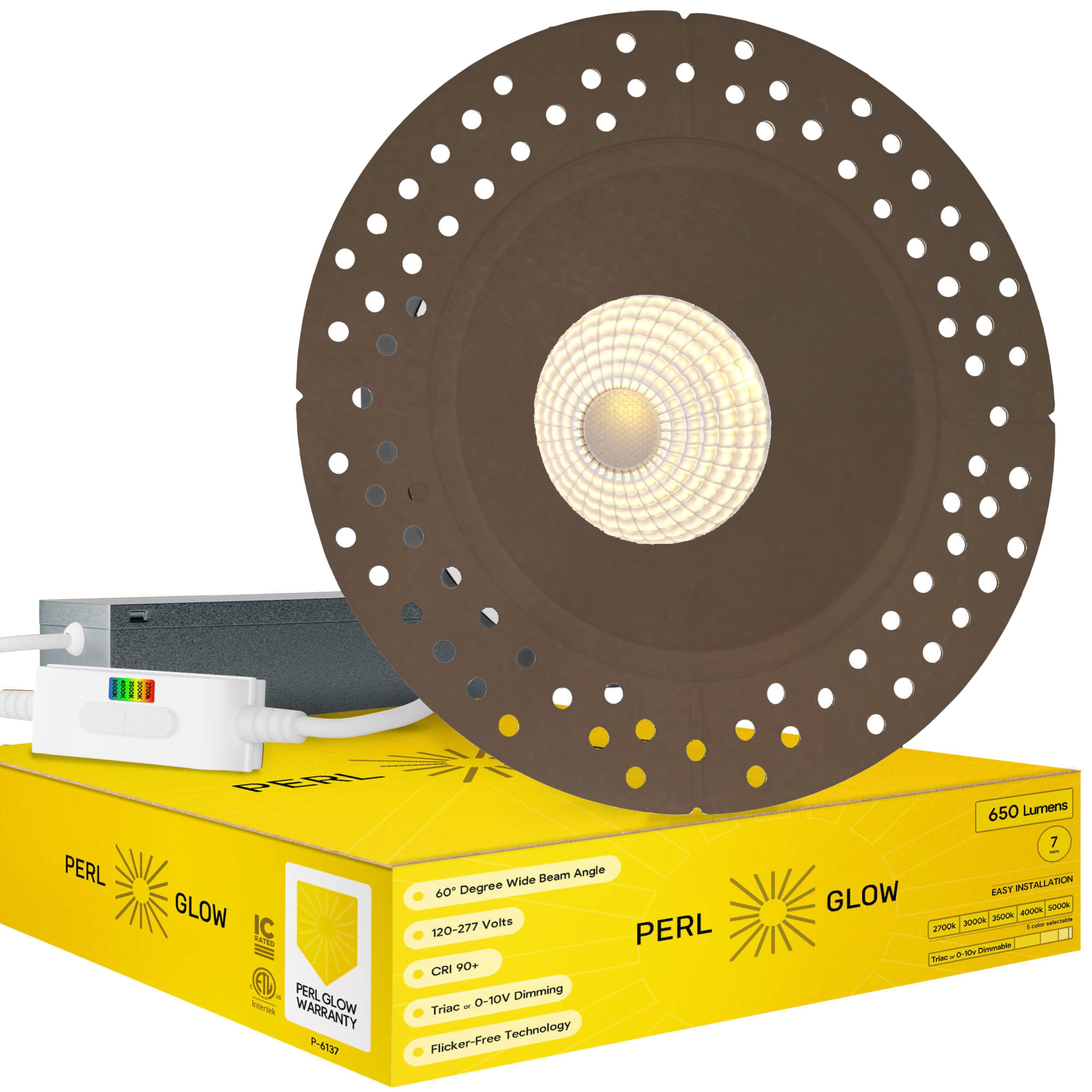 Perlglow 1" Trimless Round Bronze 7W 600 Lumens 5CCT Recessed Light ...