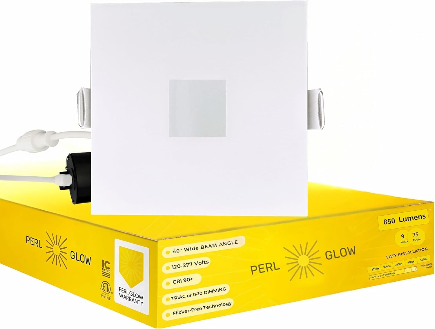Perlglow 3 inch Square White Pinhole Trim Downlight Luminaire, LED ...