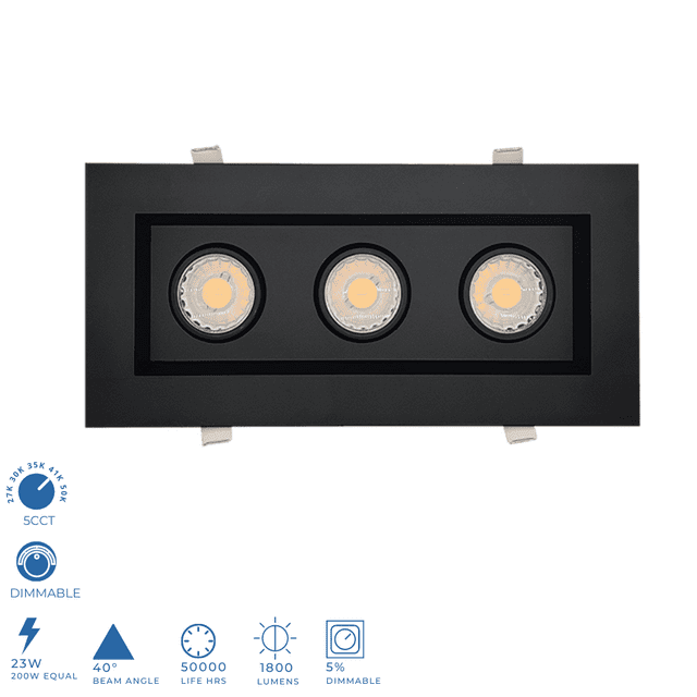 Perlglow 3-inch Three-Head Multiple Gimbal Downlight Luminaire, Black ...