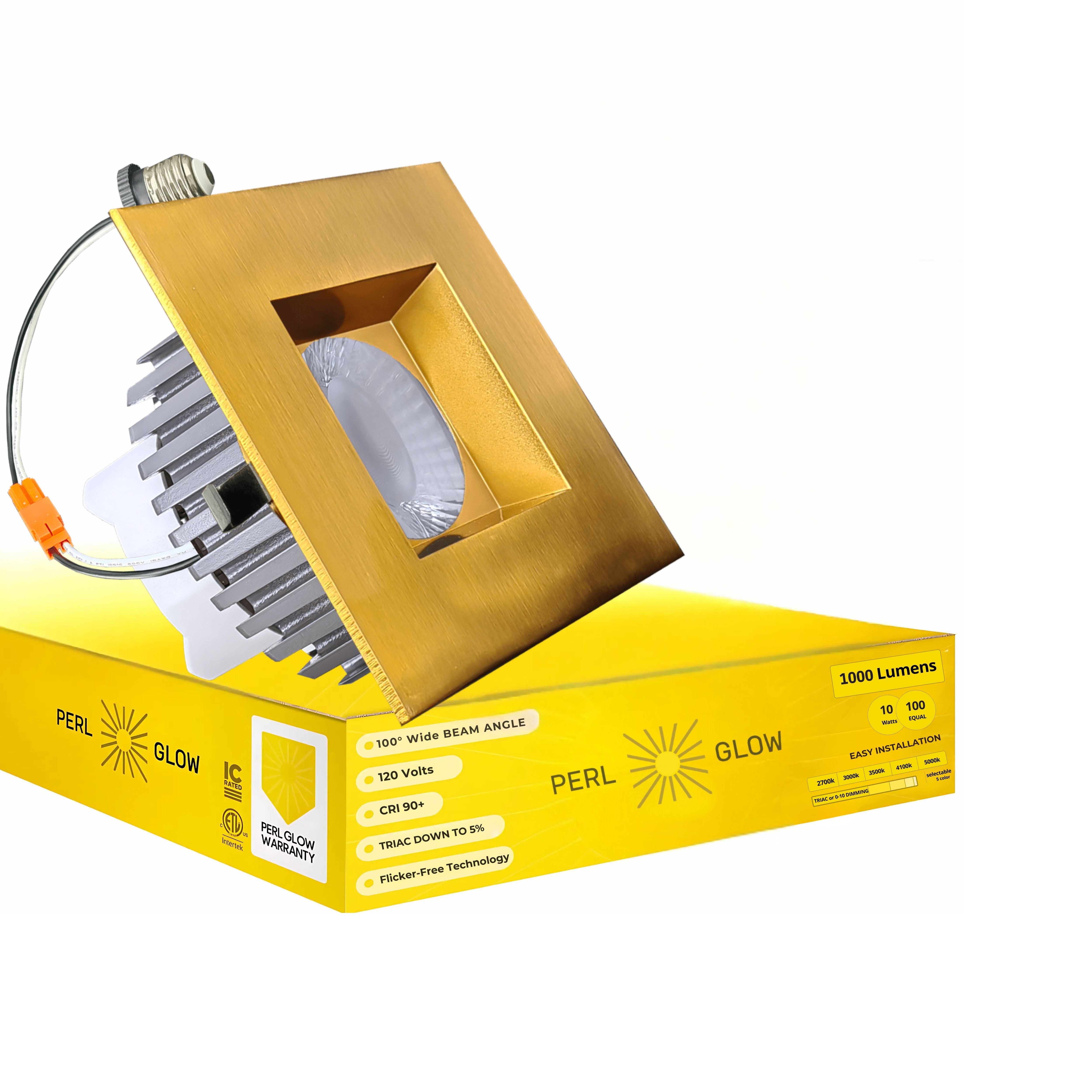 Perlglow 4 inch Retrofit Square Downlight Luminaire, Brushed Brass ...