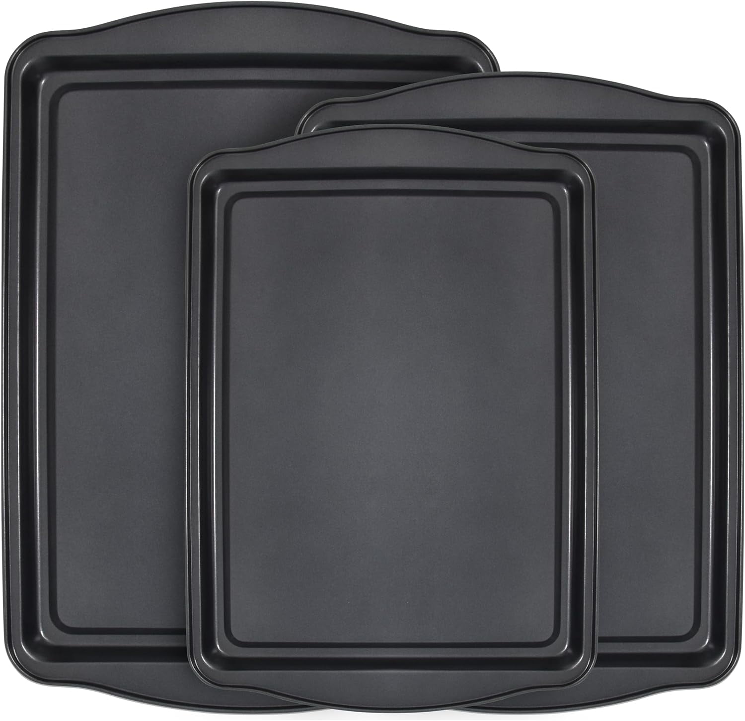 Perlli 3-Piece Cookie Sheet Oven Tray Set with Gray Handles for Non ...