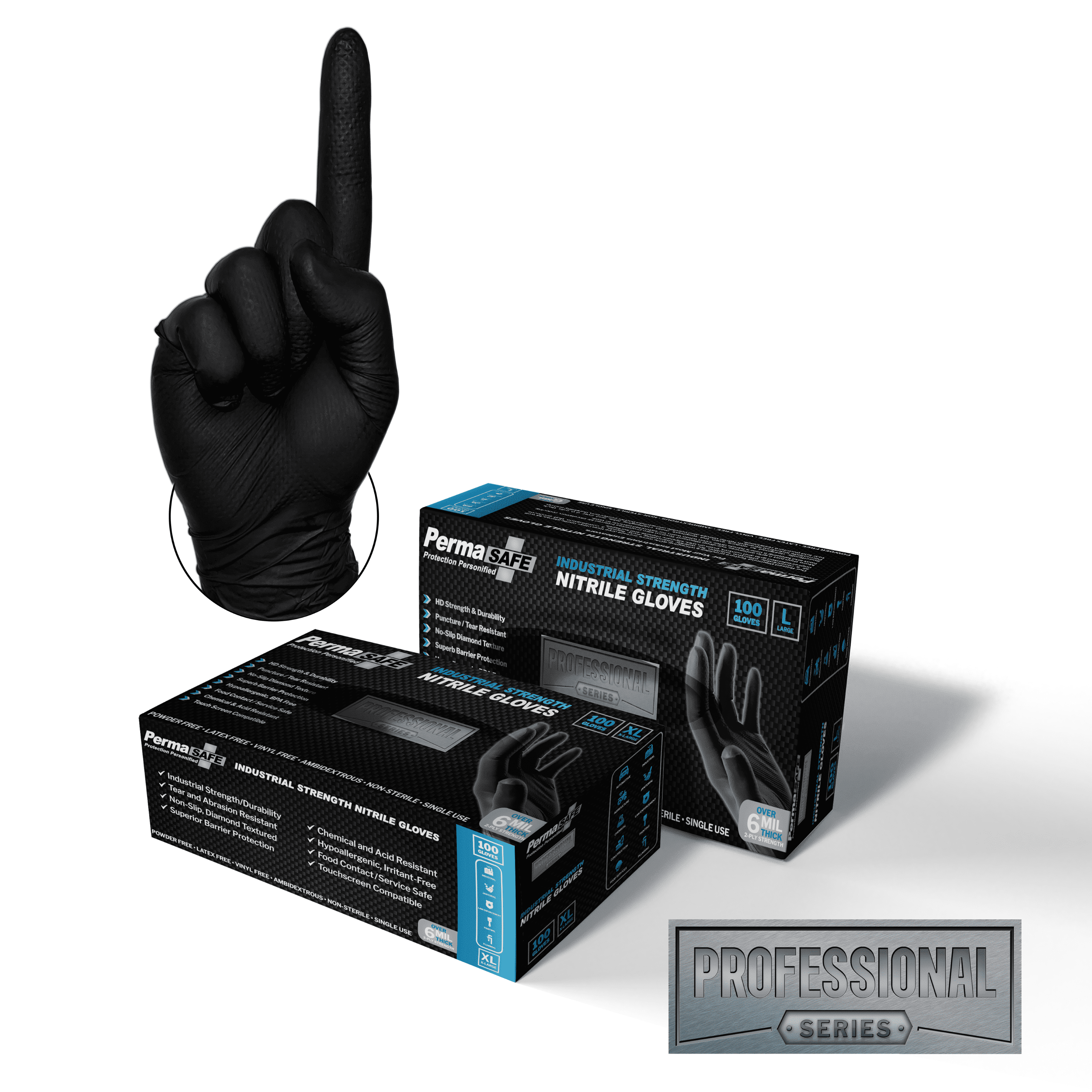 PermaSafe HD, Industrial Strength Nitrile Disposable Gloves, 6+ Mil ...