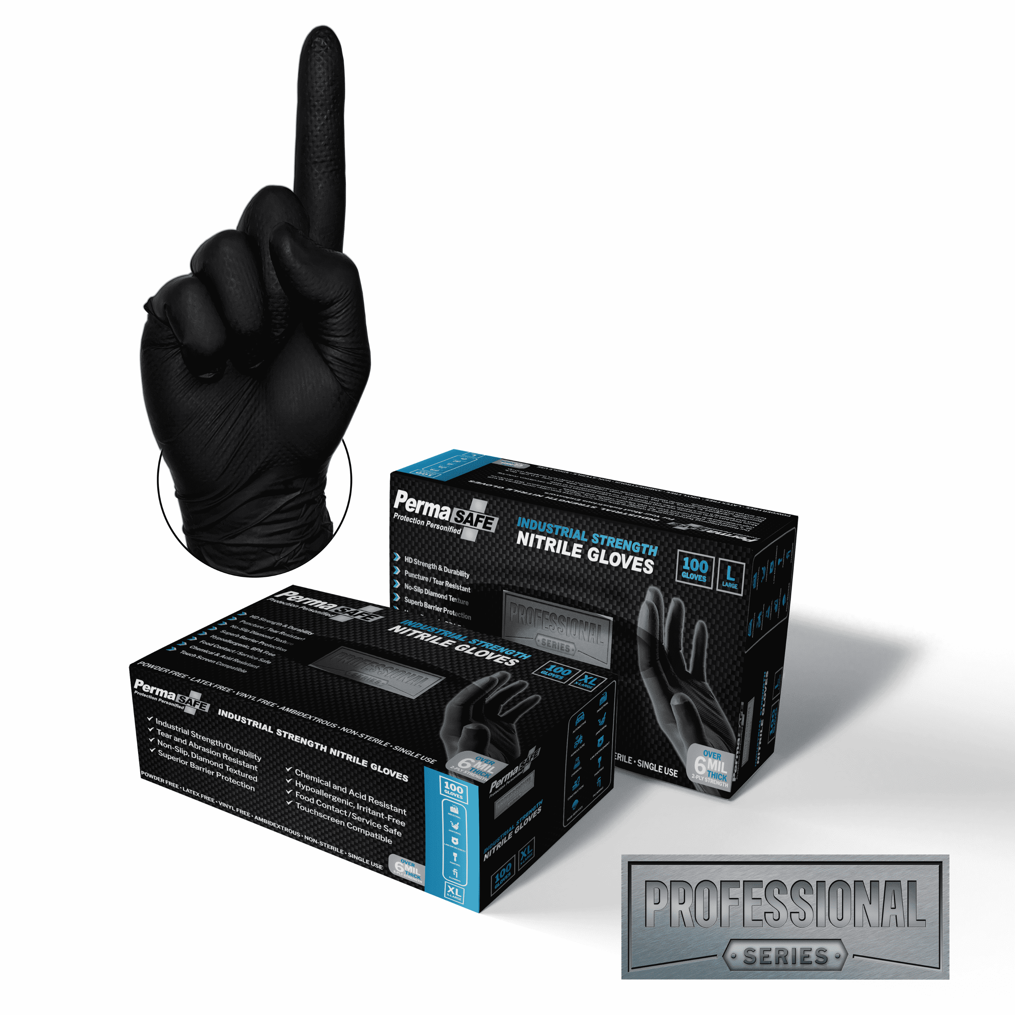 PermaSafe HD Industrial Nitrile Disposable Gloves, 6+ Mil, Raised ...