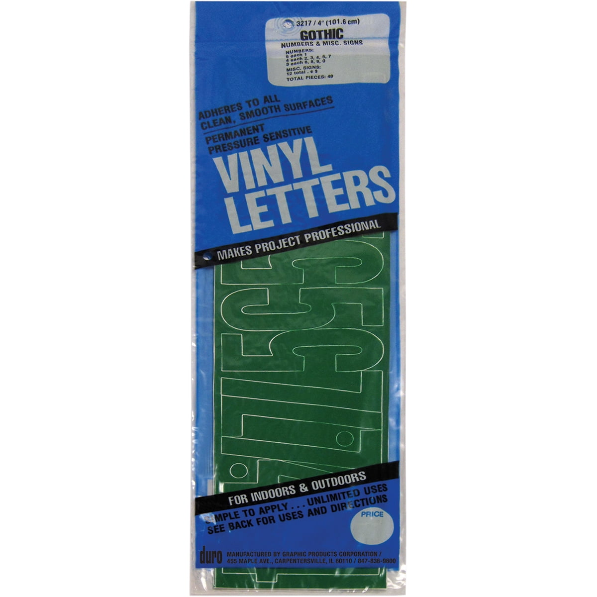 Permanent Adhesive Vinyl Numbers 4" 49/Pkg-Green - Walmart.com