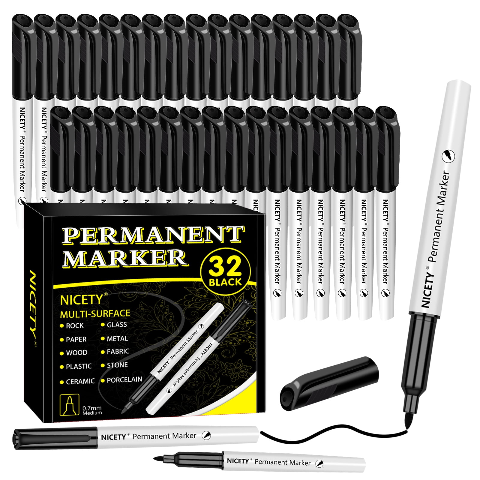 Jianbai 32 Pack Black Permanent Marker set,Fine Point, Works on Plastic ...