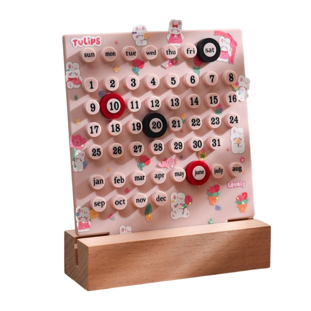 Permanent Calendar with 3 Rings Wood Stand Monthly Permanent Calendar ...