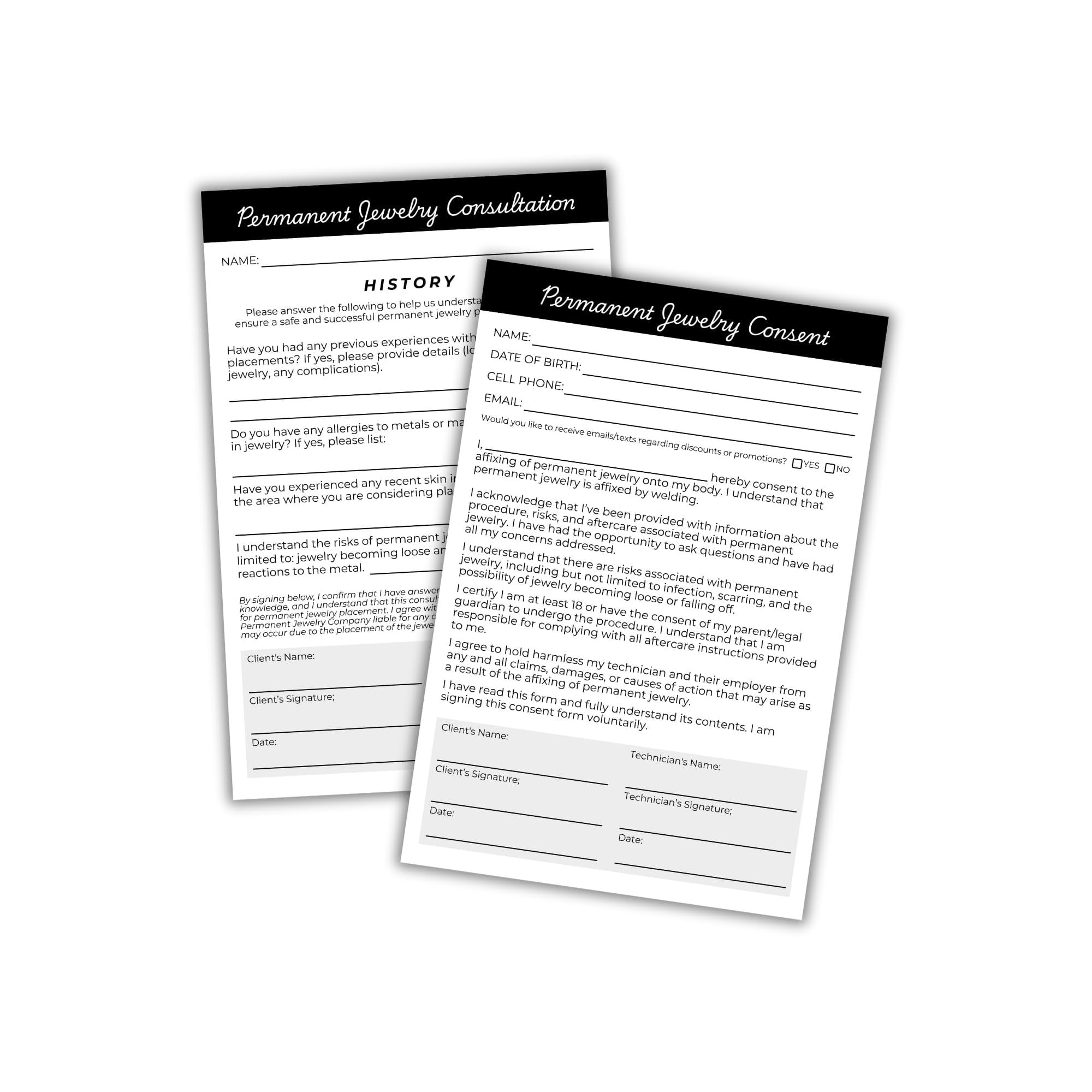 Permanent Jewelry Consent and Consultation 30pk 4x6 For Clients ...