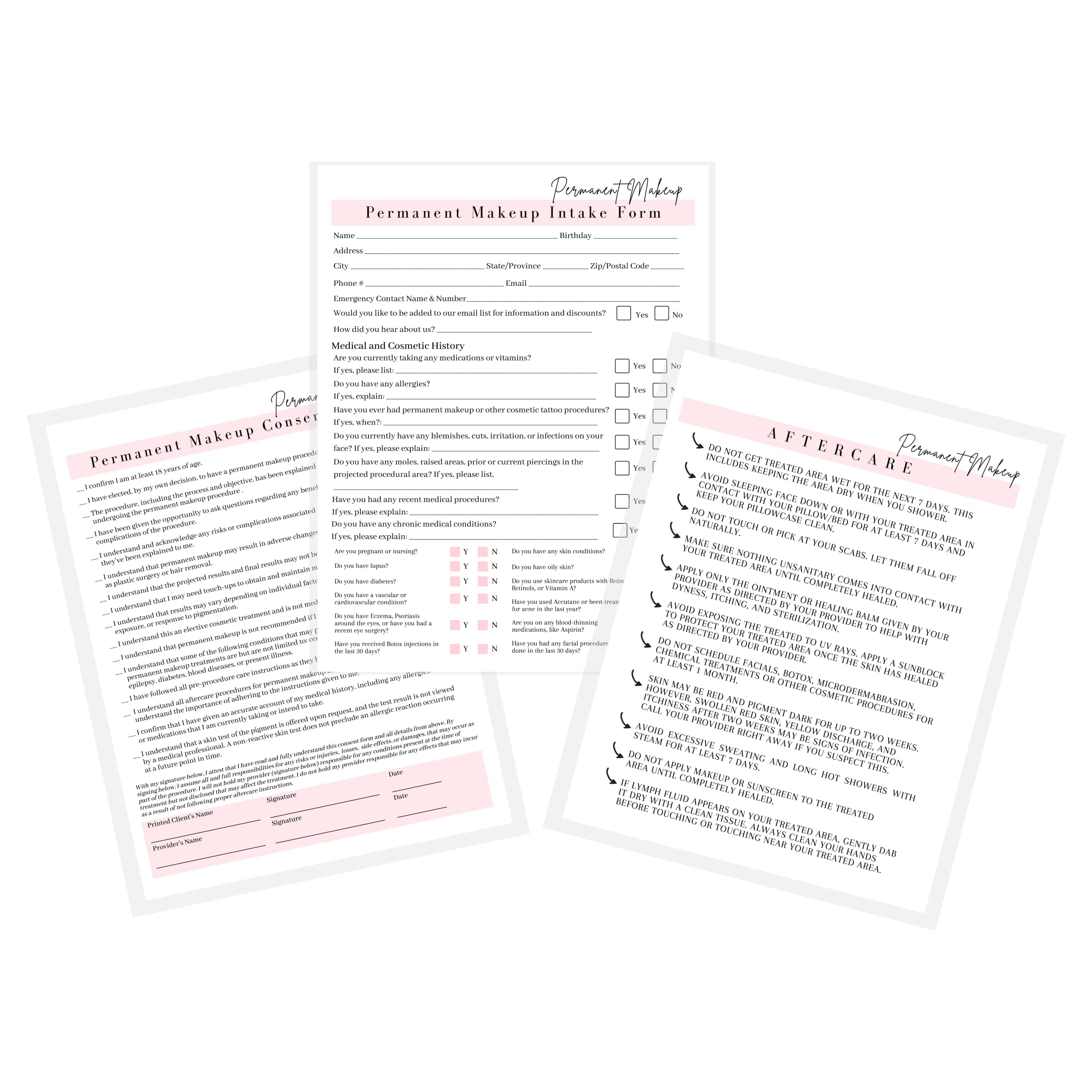 Permanent Makeup Intake, Consent, and Aftercare Form | 75 Pack | 8.5 x ...