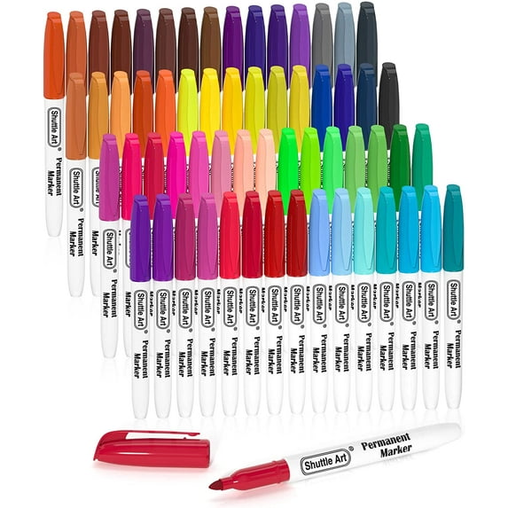 Shuttle Art Permanent Markers, 60 Fine Point Vivid Colors, Waterproof, Works on Plastic, Wood ...