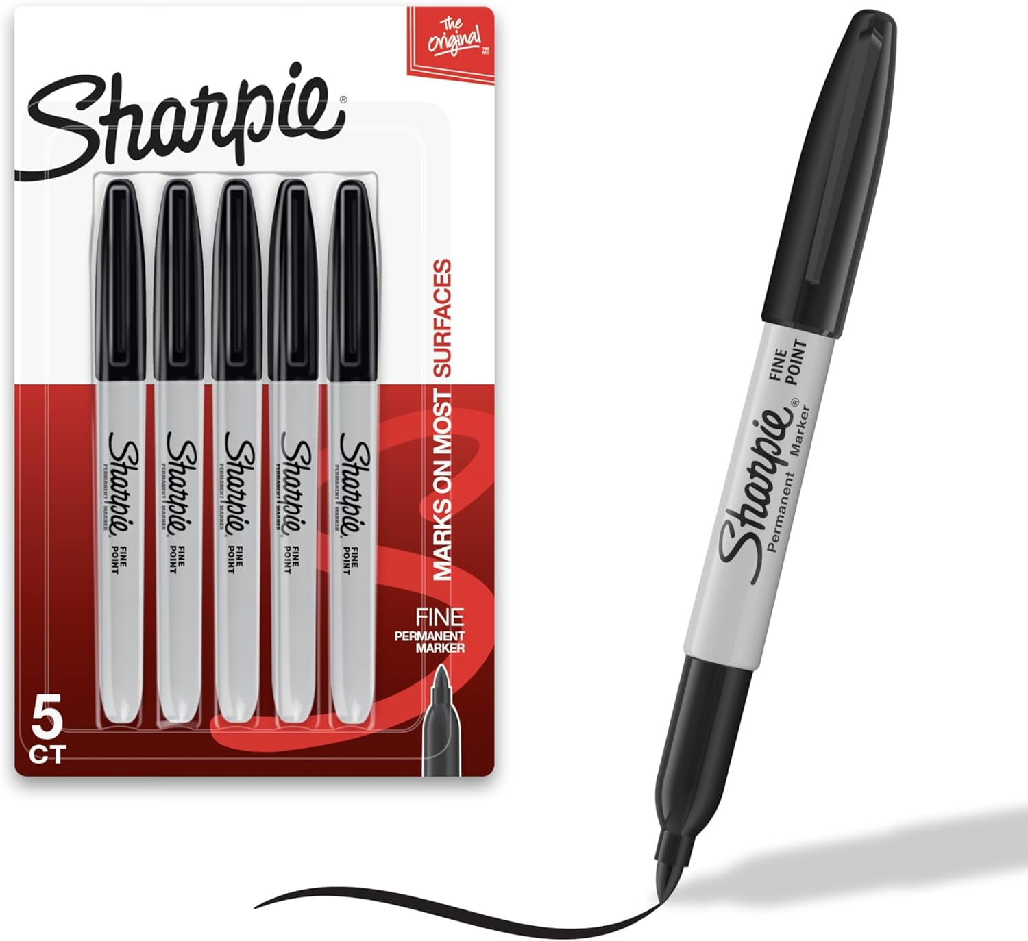 Permanent Markers, Fine Tip, Black, 5 Count - For Classroom, Office ...