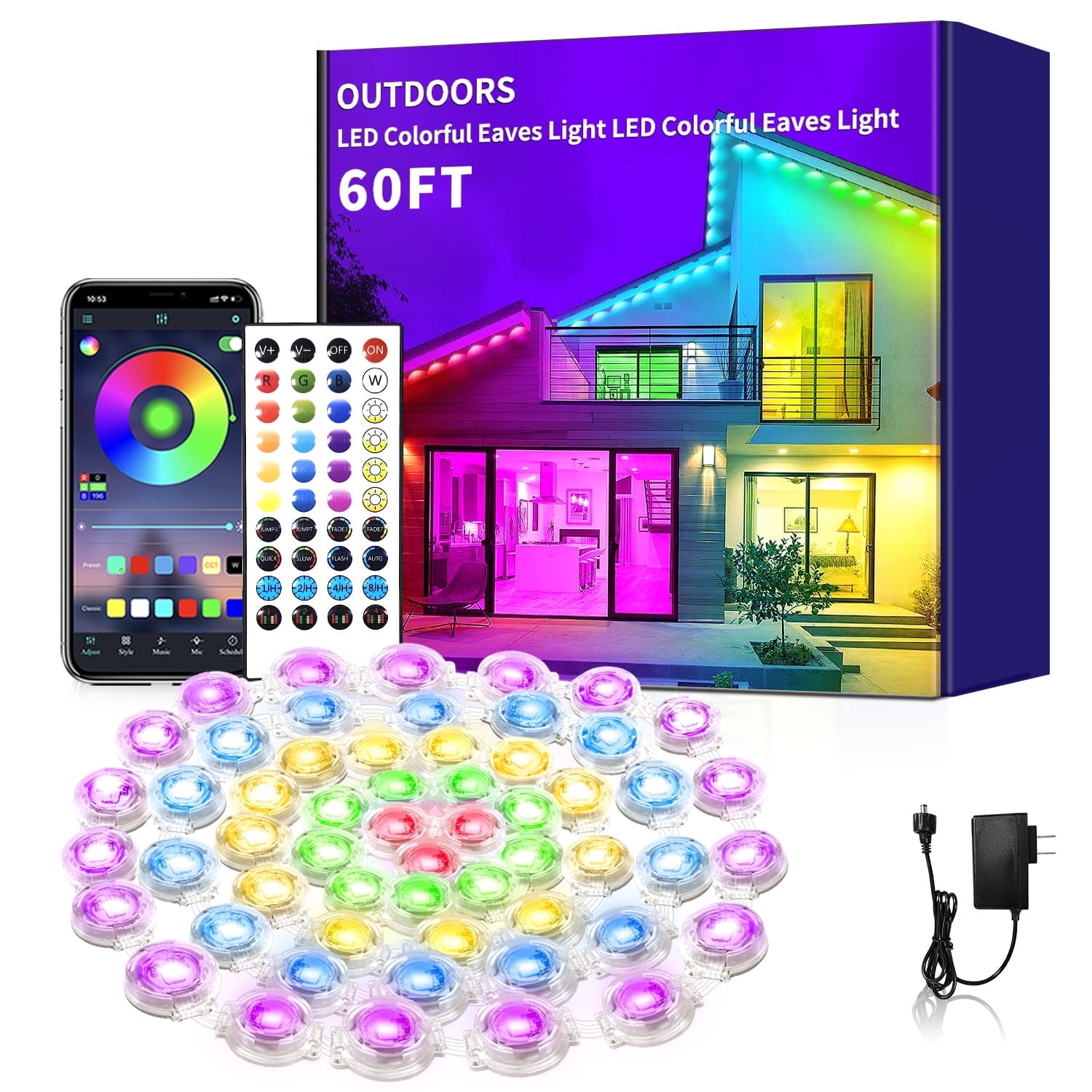Permanent Outdoor Light,60ft RGB Eave Lights with App Control Remote ...