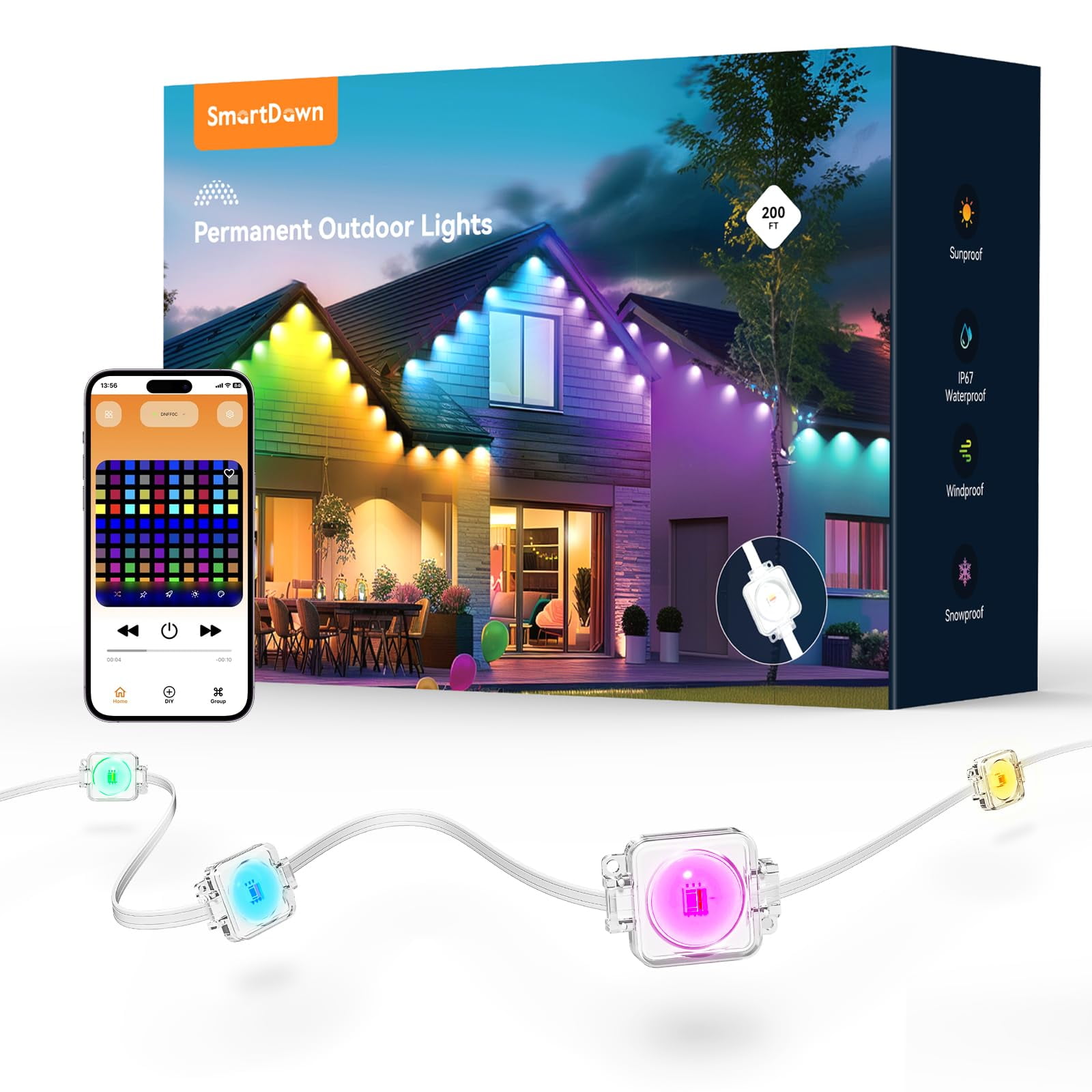 Permanent Outdoor Lights, 100FT 64 Bulbs RGBIC LED Outdoor String ...